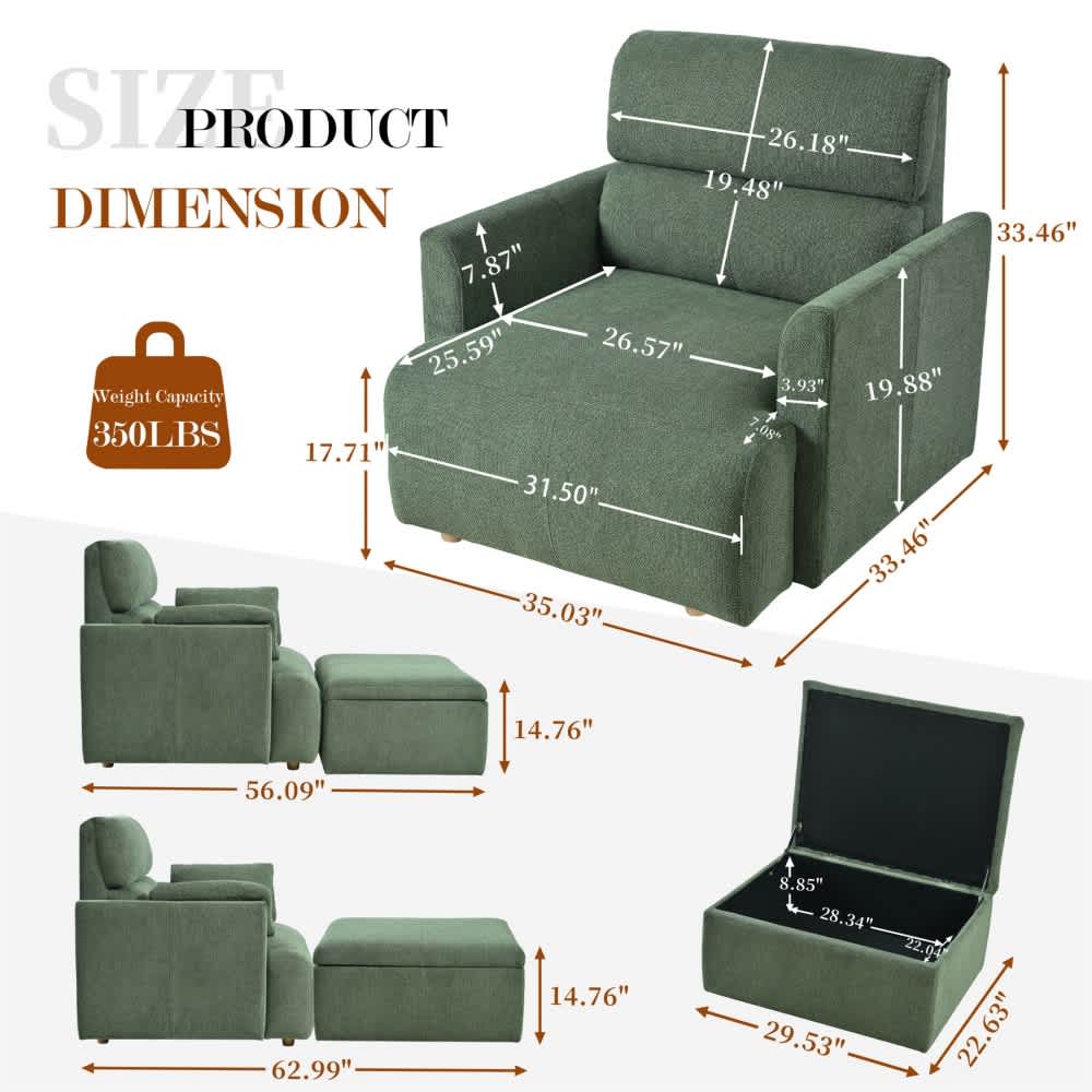 Coolbibila Oversized 35 Inch Dark Green Velvet Accent Chair with ...