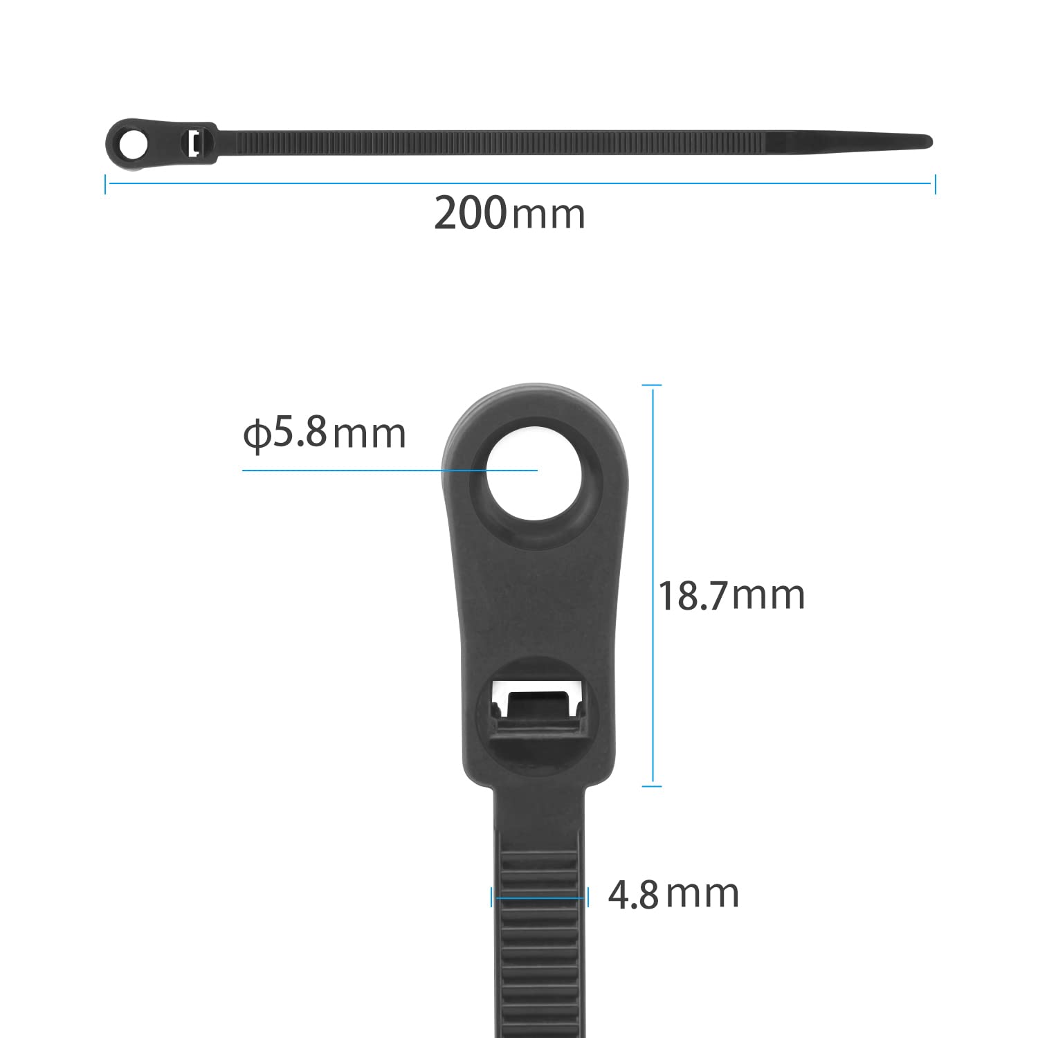 XINGO 110 PCS Black Zip Ties with Screw Hole 7 5 Inch 75 lbs Mountable ...