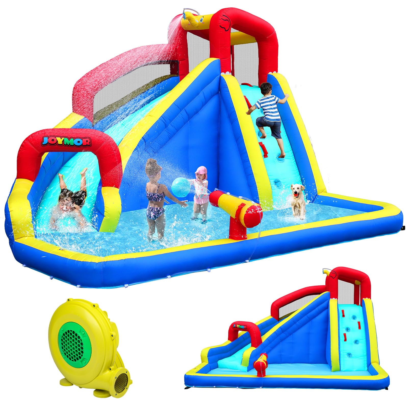 JOYMOR Inflatable Water Slide Park wtih Splash Pool Climbing Wall Water ...