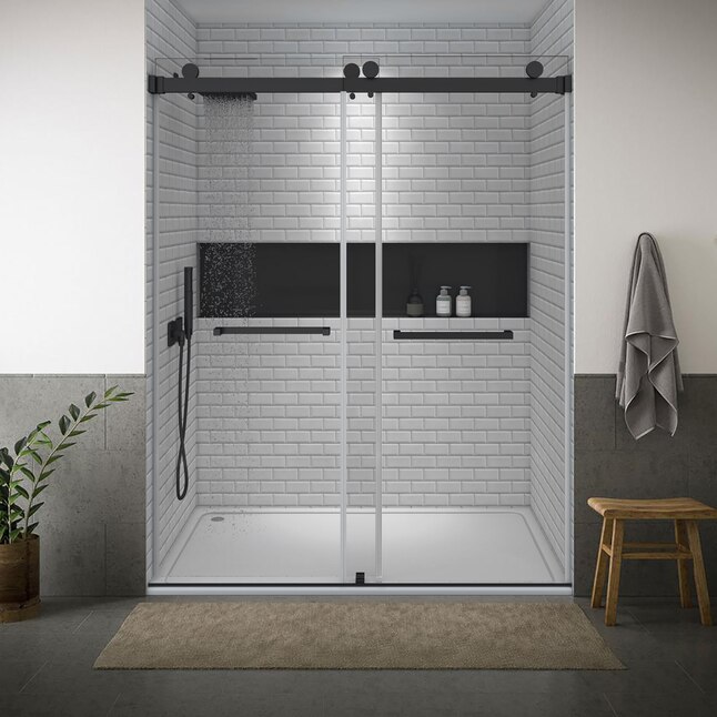 Wellfor Double Sliding Matte Black 46 In To 48 In W X 76 Inches H Frameless Standard Sliding