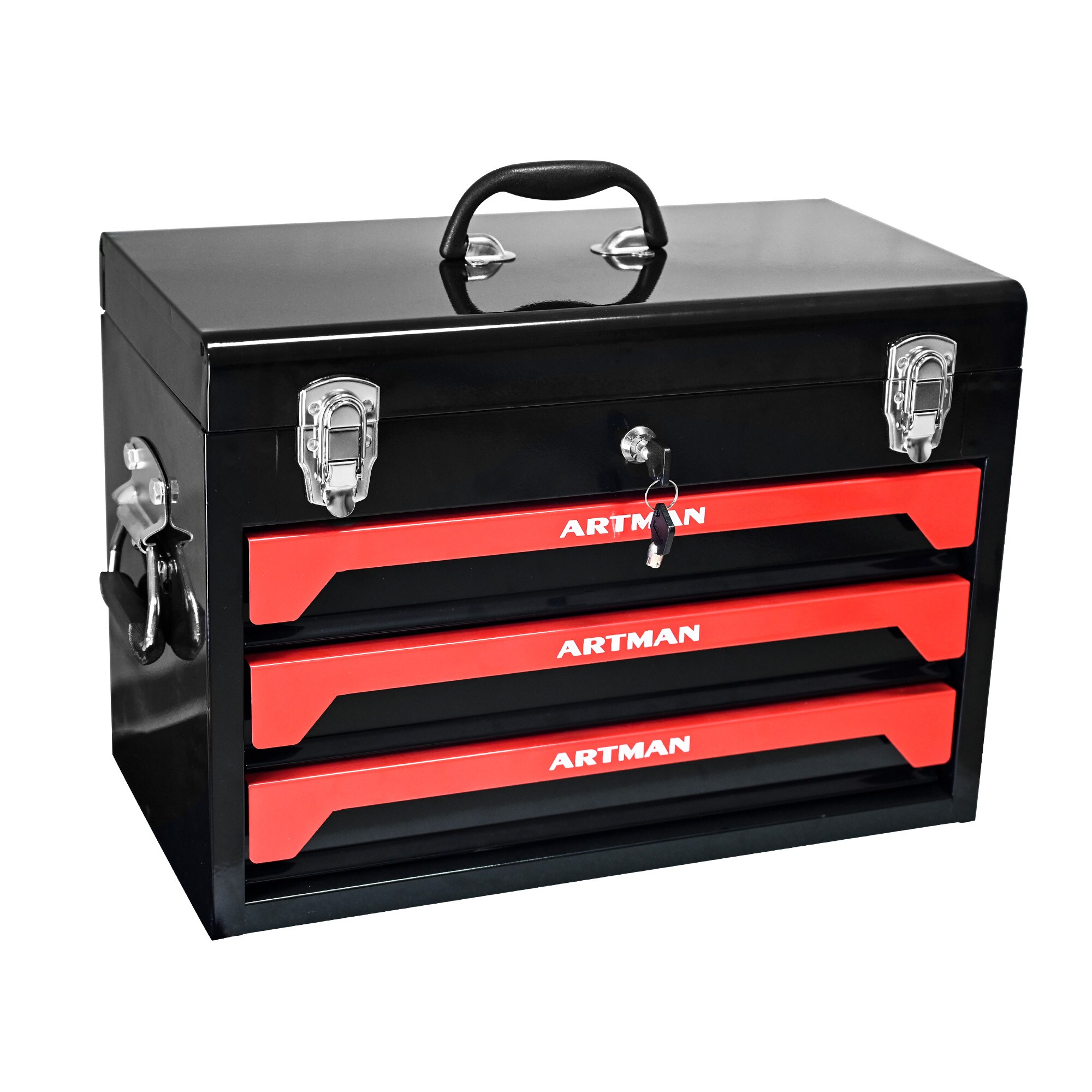 Tatayosi Black Red 20 inch Portable 3 Drawer Steel Tool Box with Metal ...