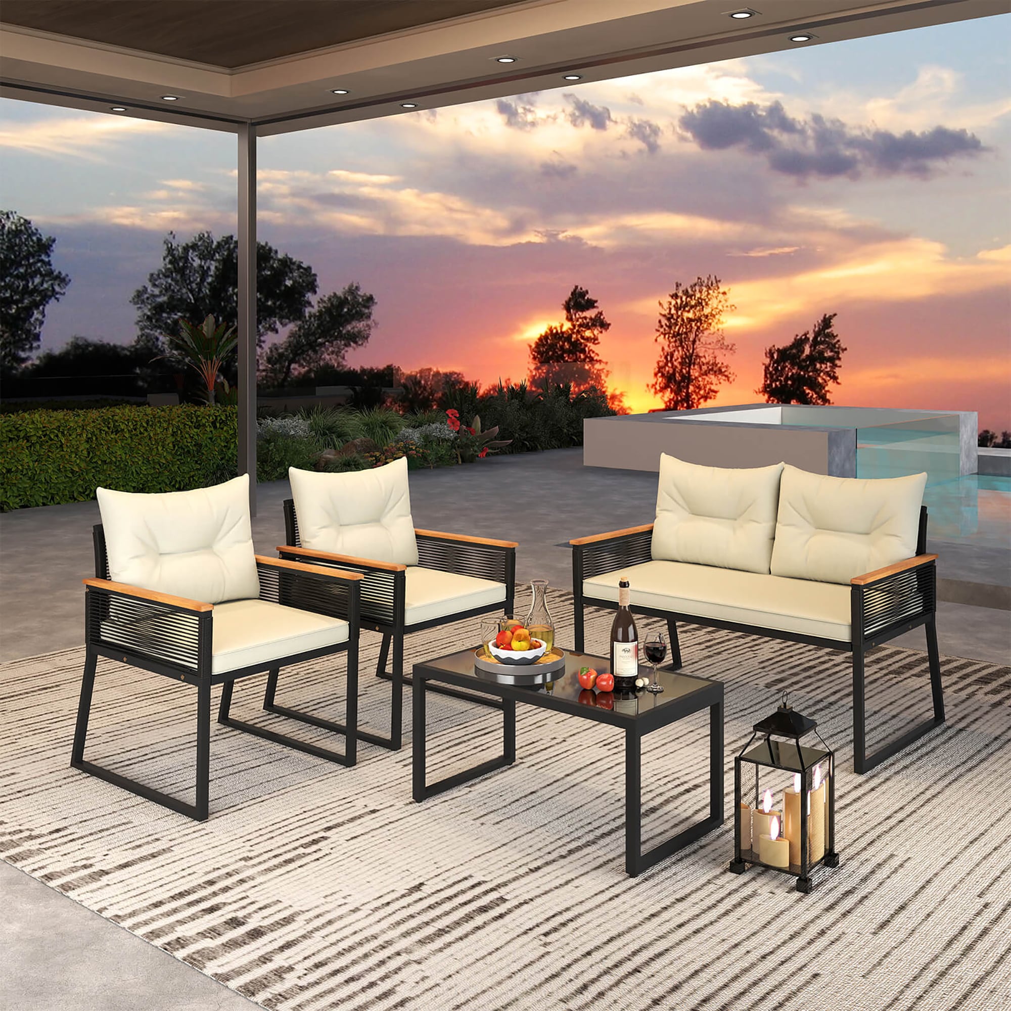 Costway 8 -Piece Patio Conversation Set with Off-white Cushions in the ...