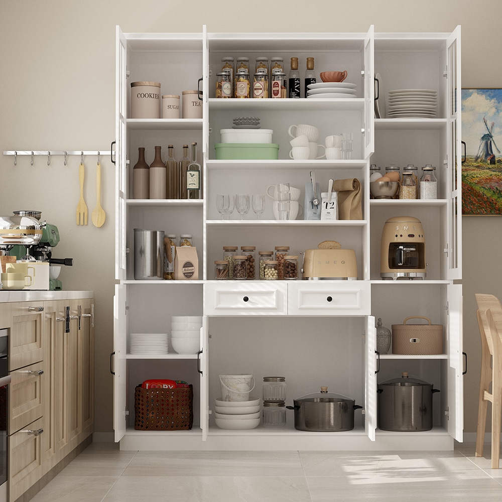 8-Door Modern Cabinet with Glass Doors Drawers and Adjustable Interiors ...