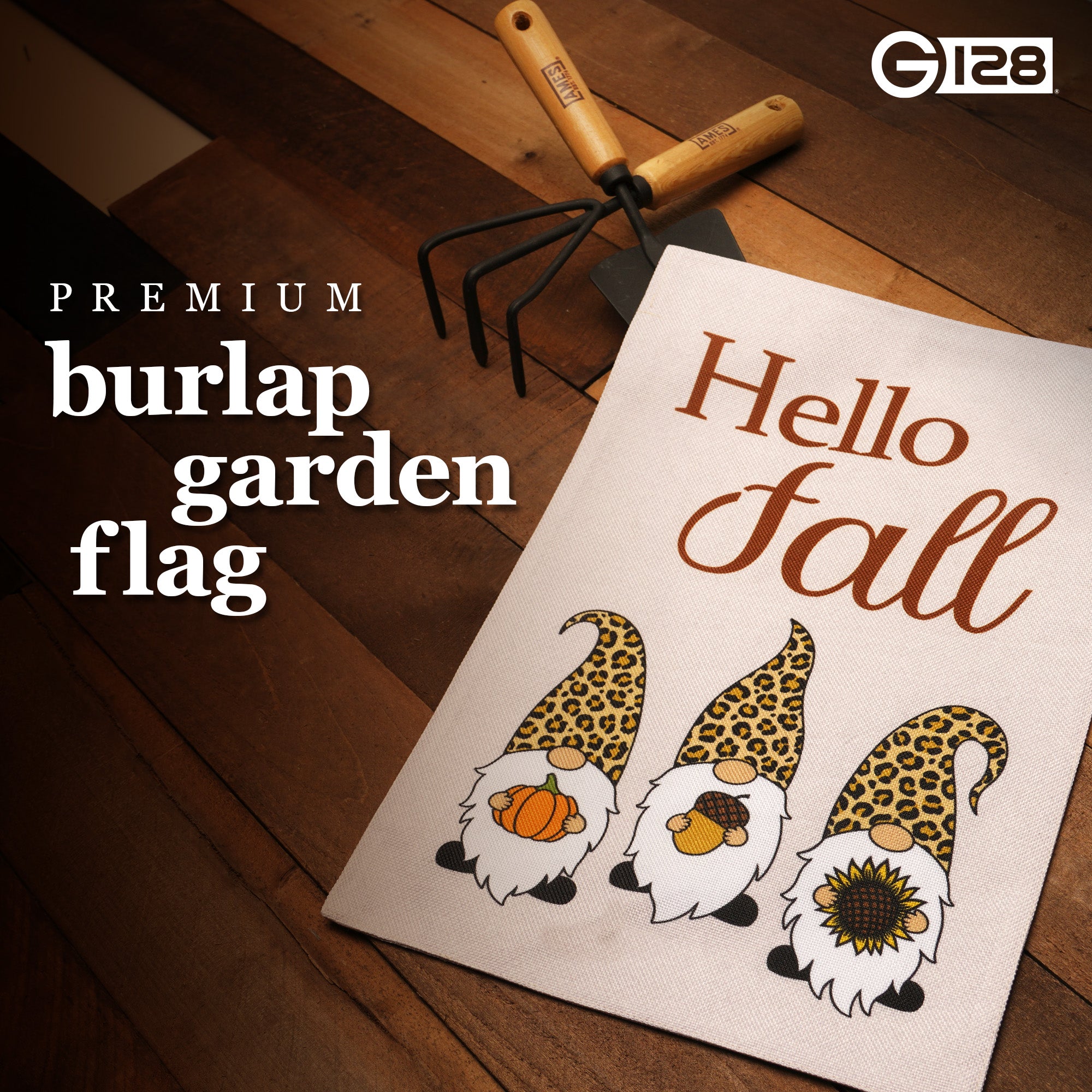 G128 1-ft W x 1.5-ft H Fall Three Gnomes with Pumpkin Acorn Sunflower ...
