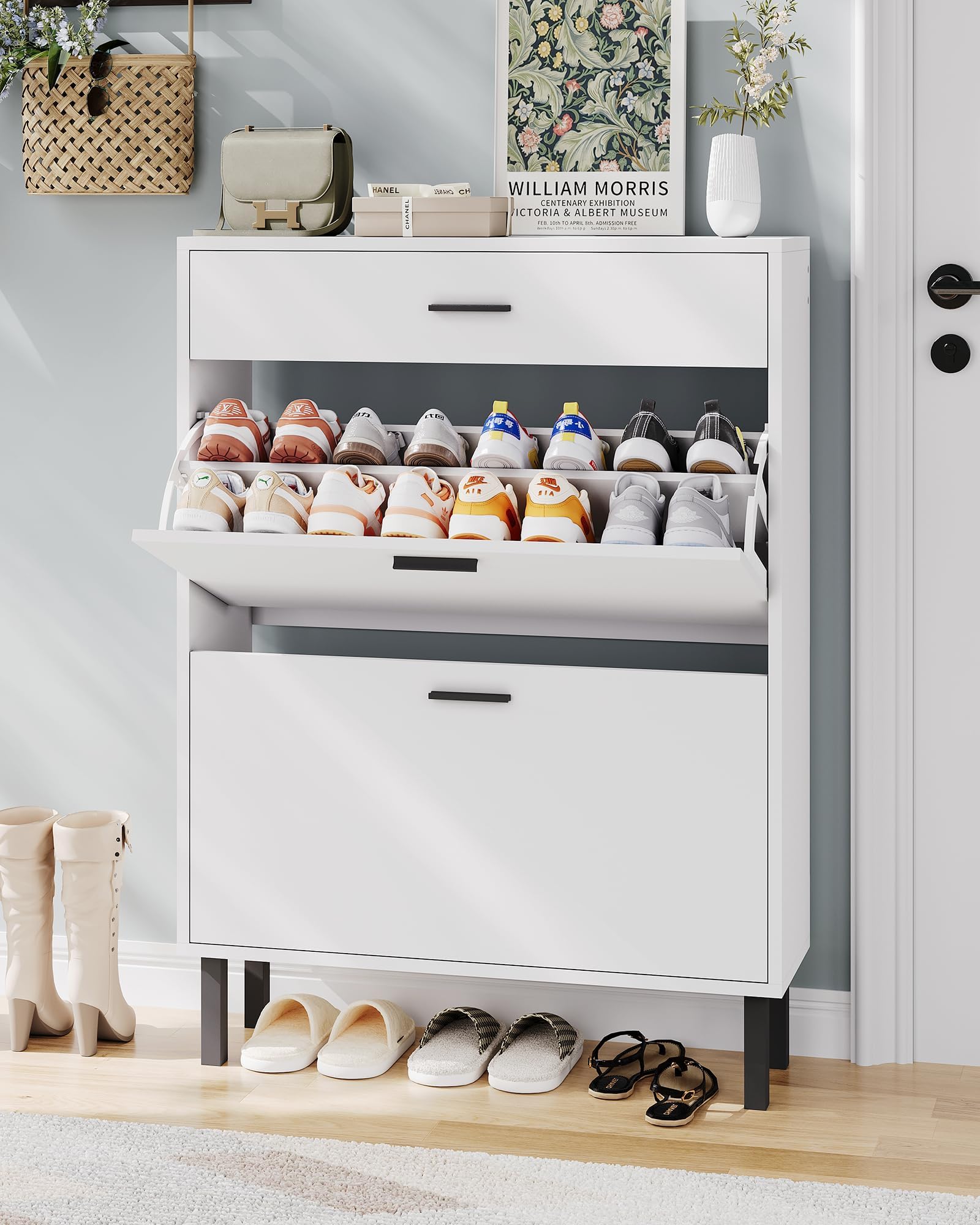 GarveeLife Slim Shoe Cabinet with Dual Flip Drawers Space-Saving Hidden ...