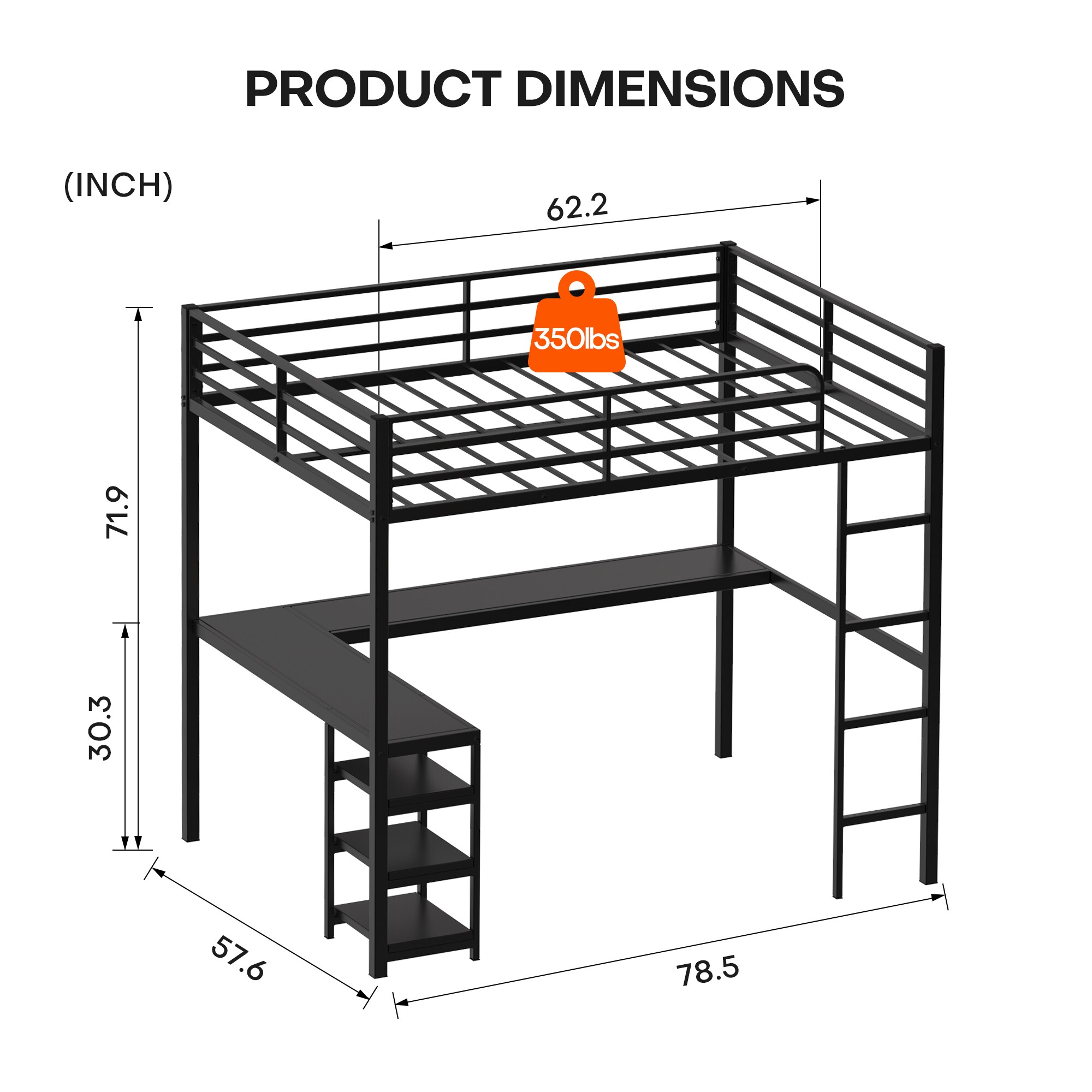 LOVMOR Full Size Loft Bed with Desk and Open Shelves Heavy Duty Metal ...