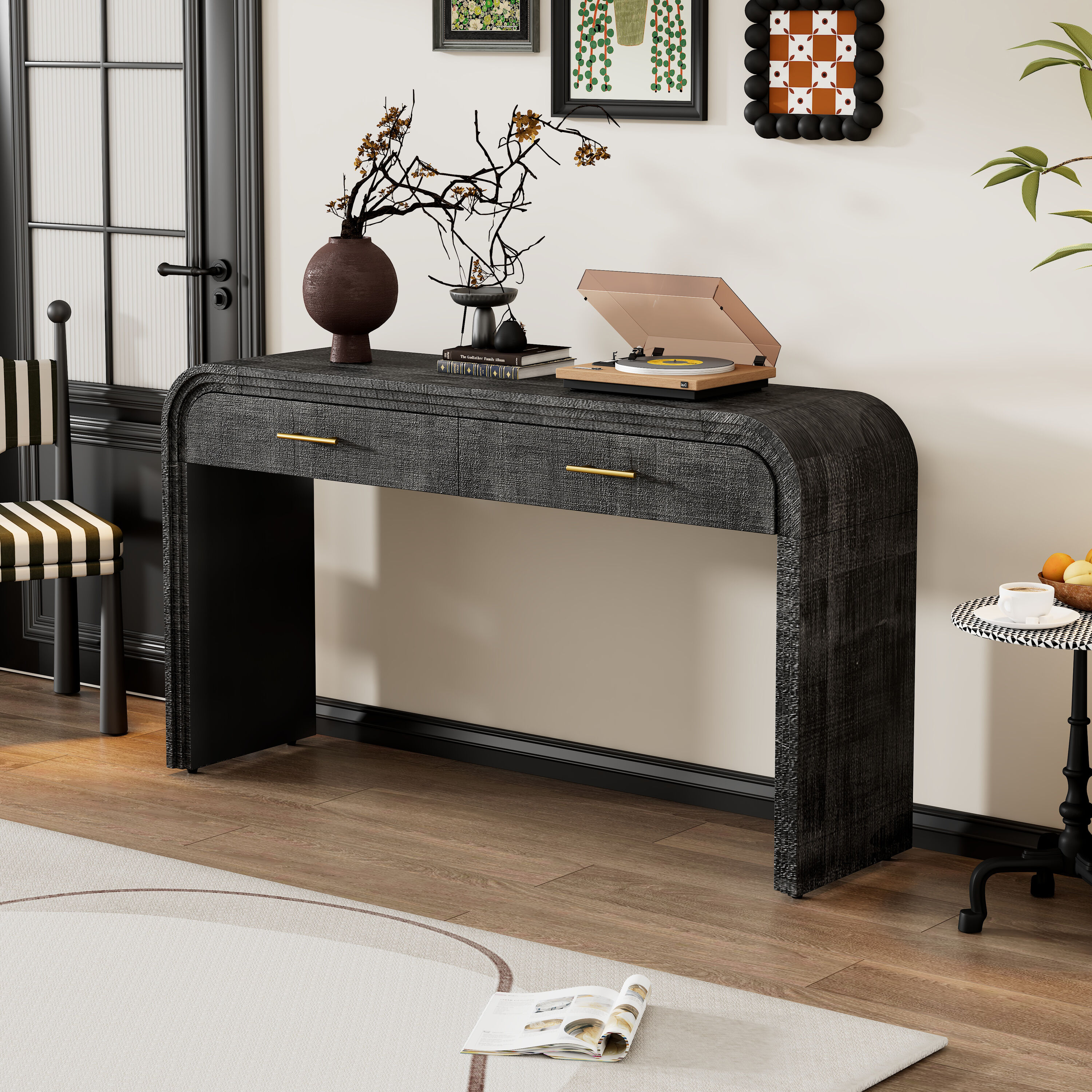 GDFStudio Unique Retro Silhouette Console Table with Open Style Two Top ...