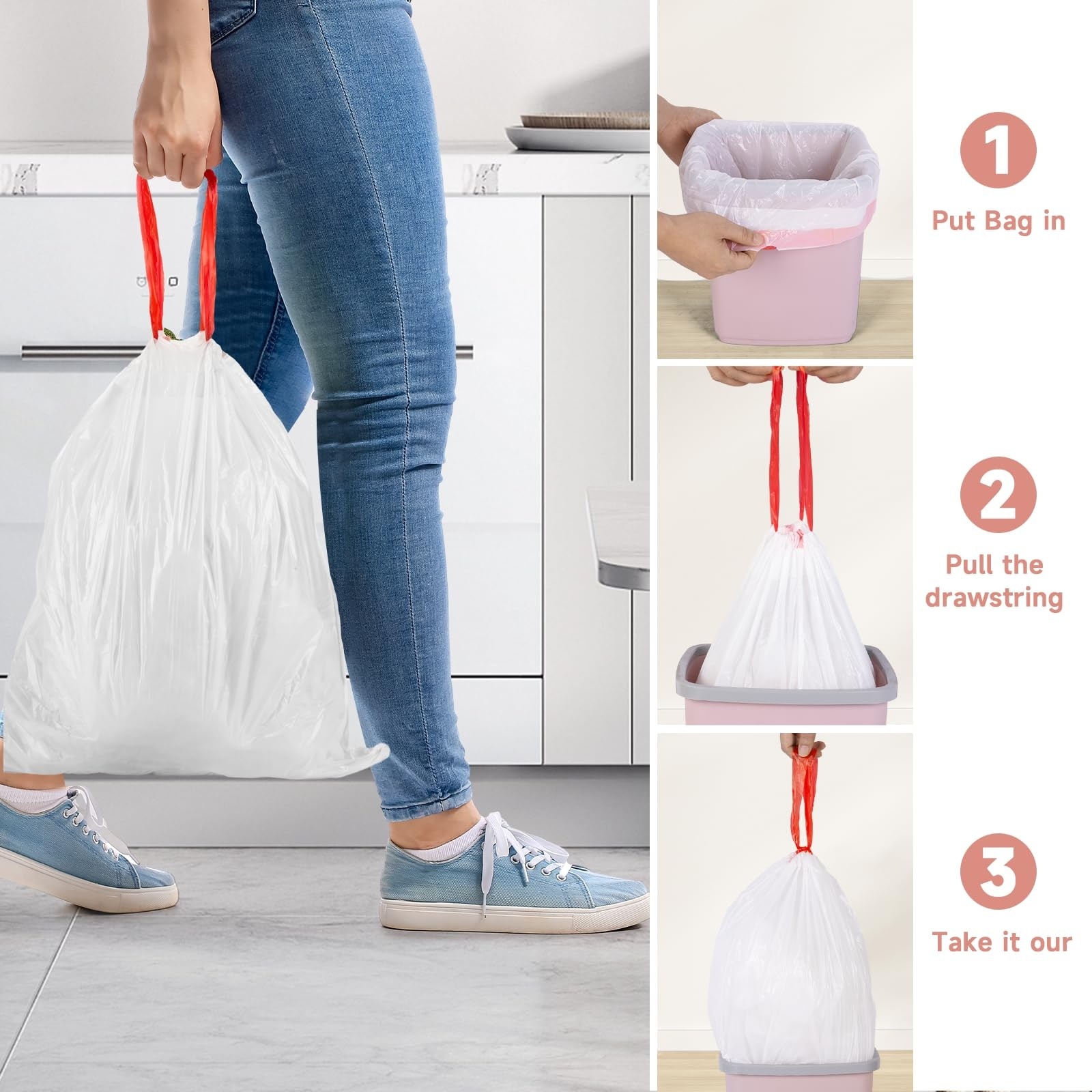 AOIZGMY 6 Gallon Trash Bags Drawstring Unscented White Medium Kitchen ...