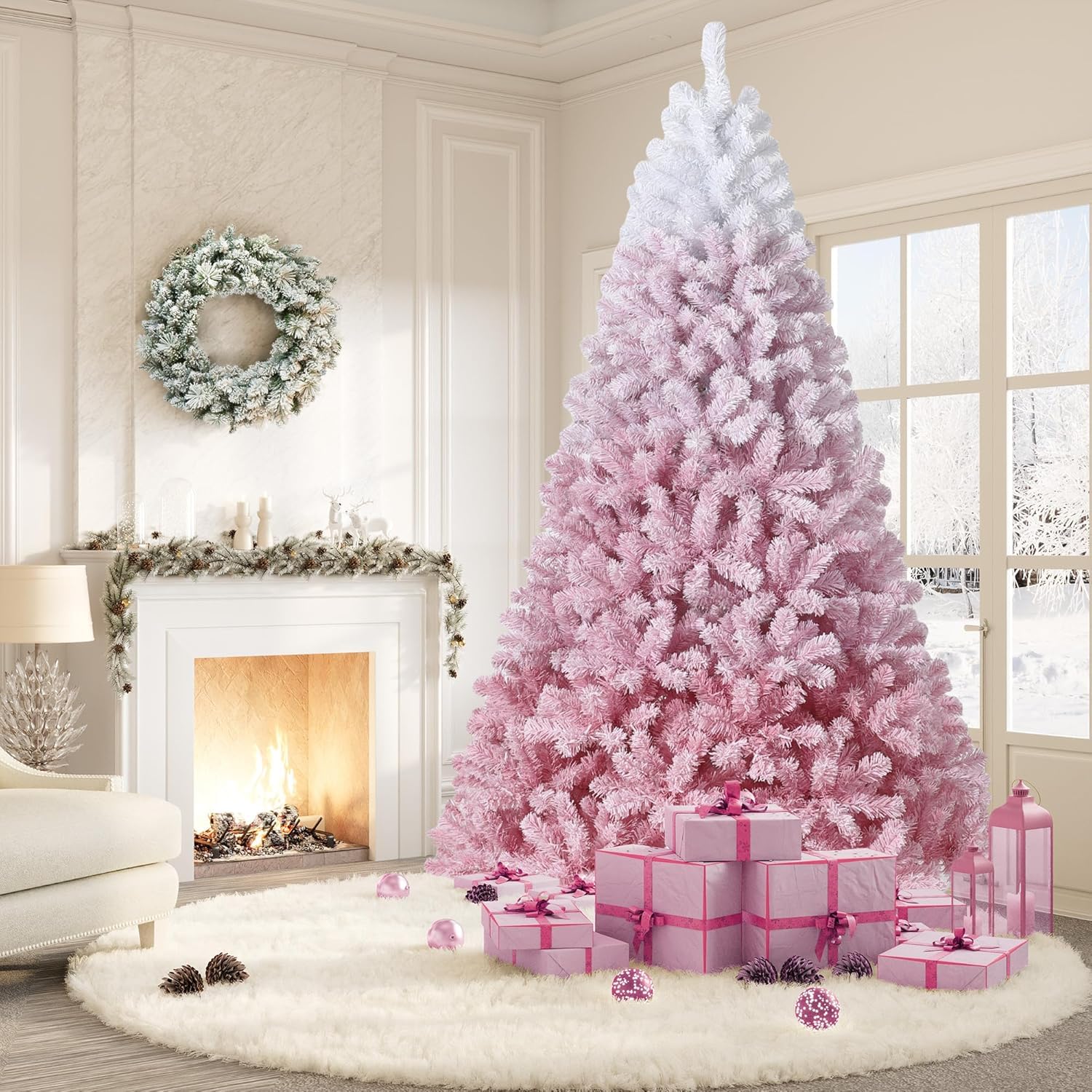 Der Rose 6FT Snow Flocked Christmas Tree Artificial Xmas Fir Tree with ...
