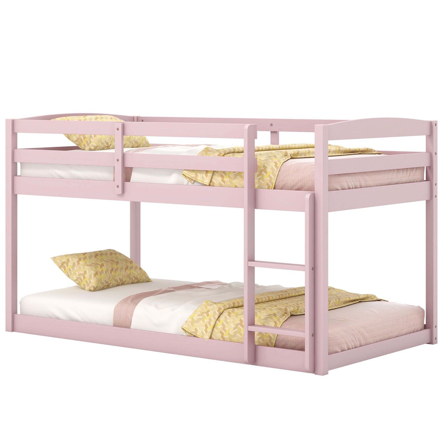 Costway Twin over Twin Low Bunk Bed with Guardrails Integrated Ladder ...