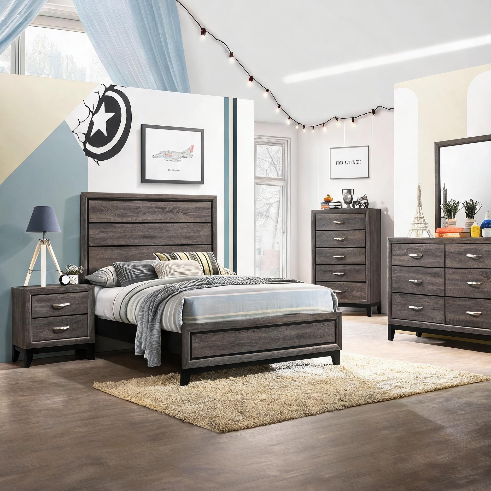 Watnature Engineered Wood 5-Piece Bedroom Set with Storage in Two-Tone ...