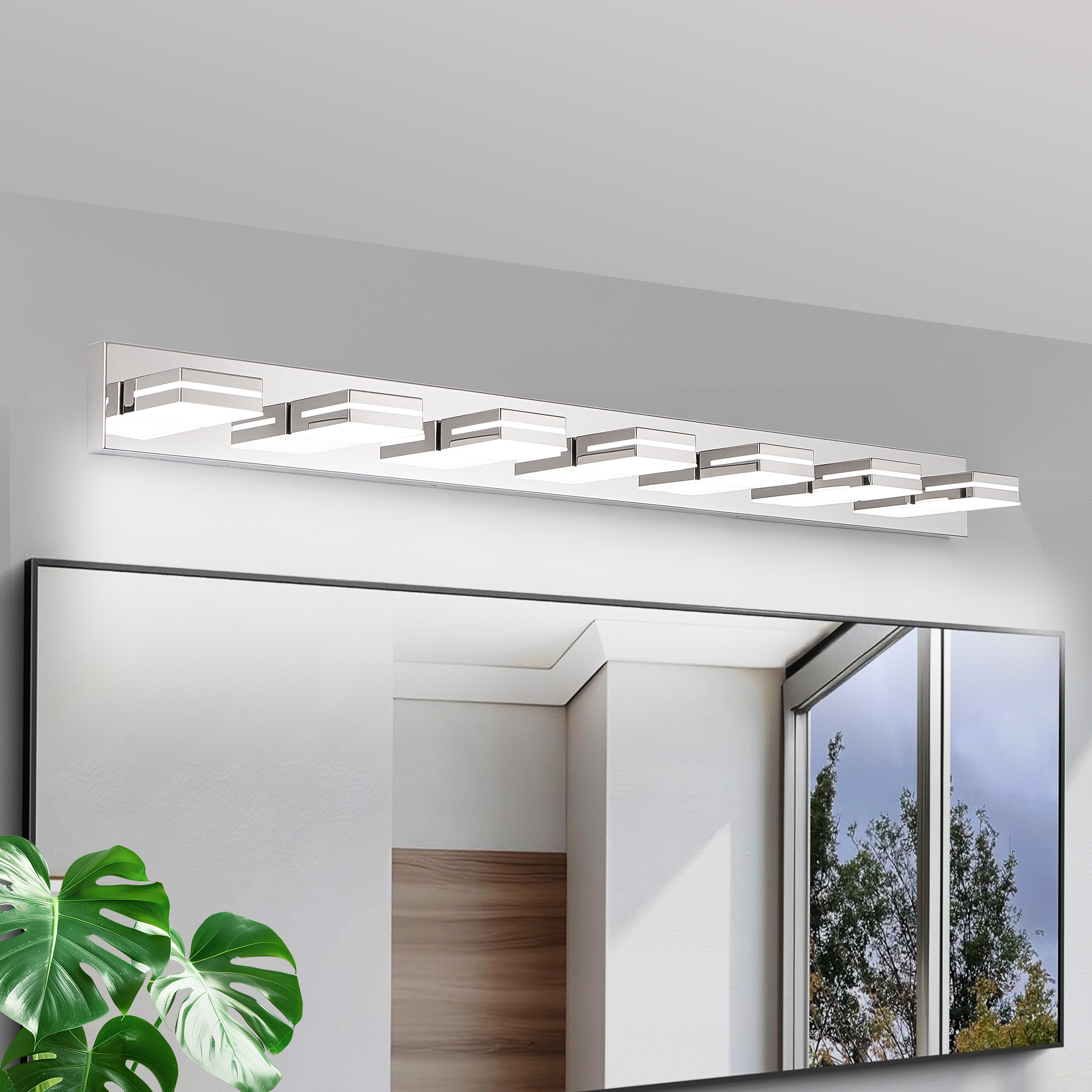 Forclover Modern Chrome LED Vanity Light 55.1-in 7 -Light Chrome ...
