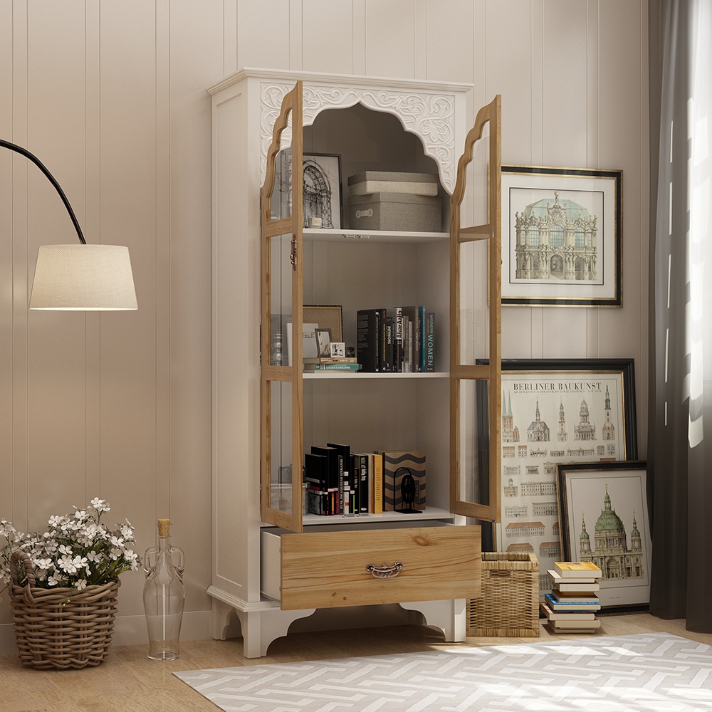 FUFU&GAGA Contemporary/Modern White+Yellow Curio cabinet with Wine ...