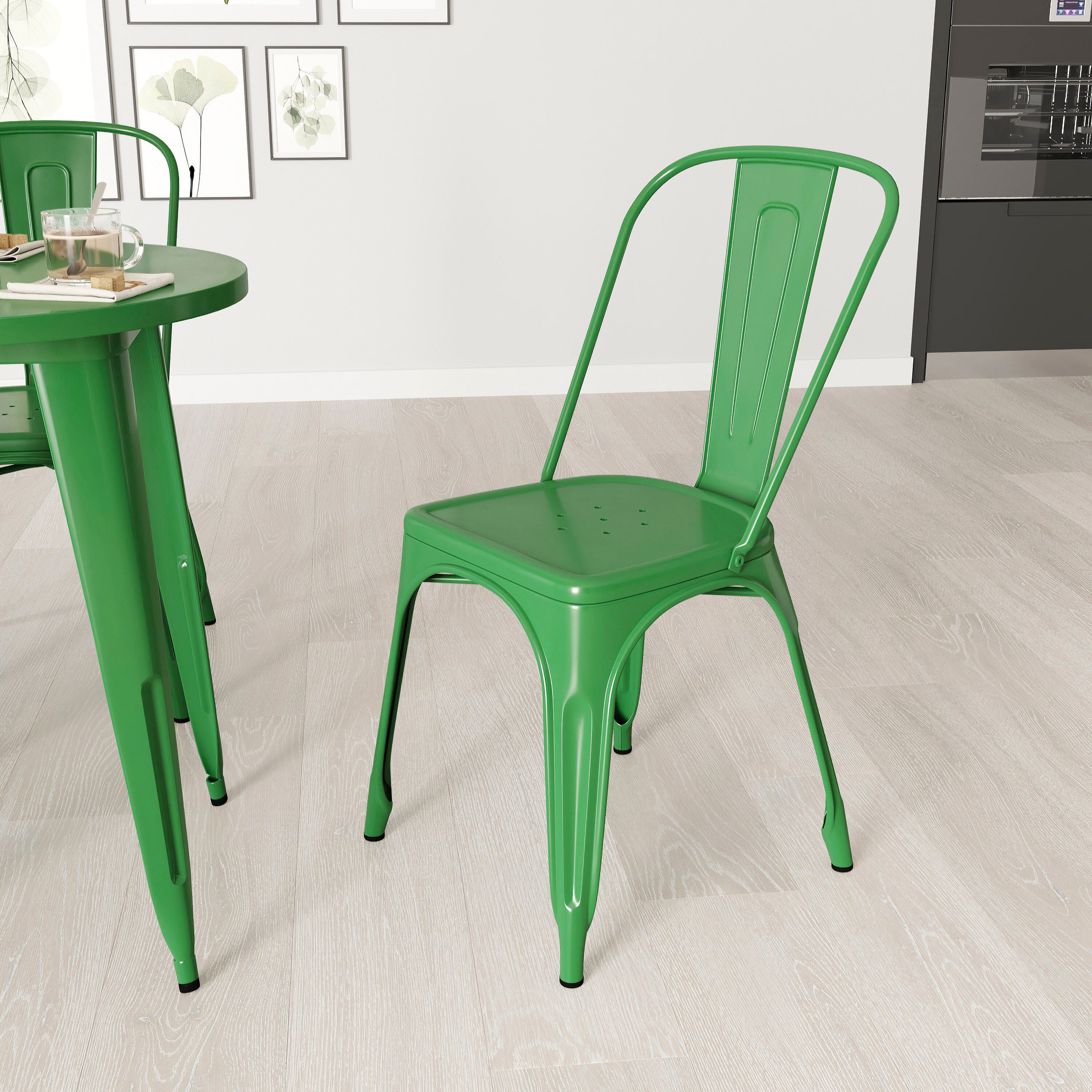 Merrick Lane Amsterdam Green Metal Dining Chair With Curved Vertical ...