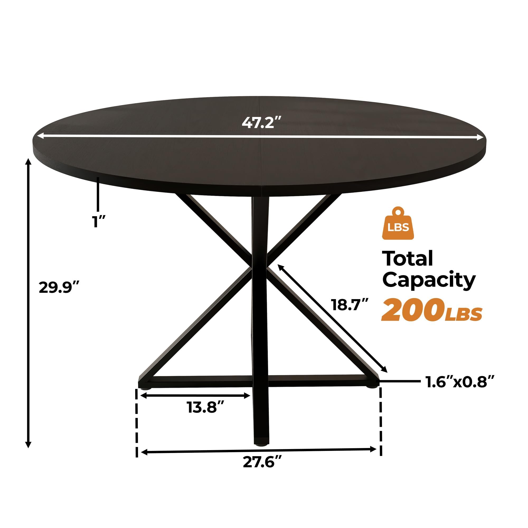 DEXSO 47 Inch Round Dining Table For 4 Wood Top And Heavy Duty Metal ...