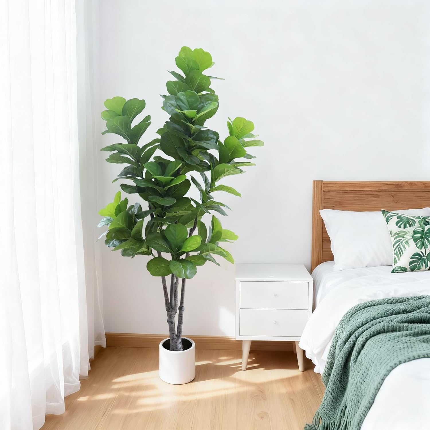 Garvee Artificial Fiddle Leaf Fig Tree with Planter Fake Tree with ...