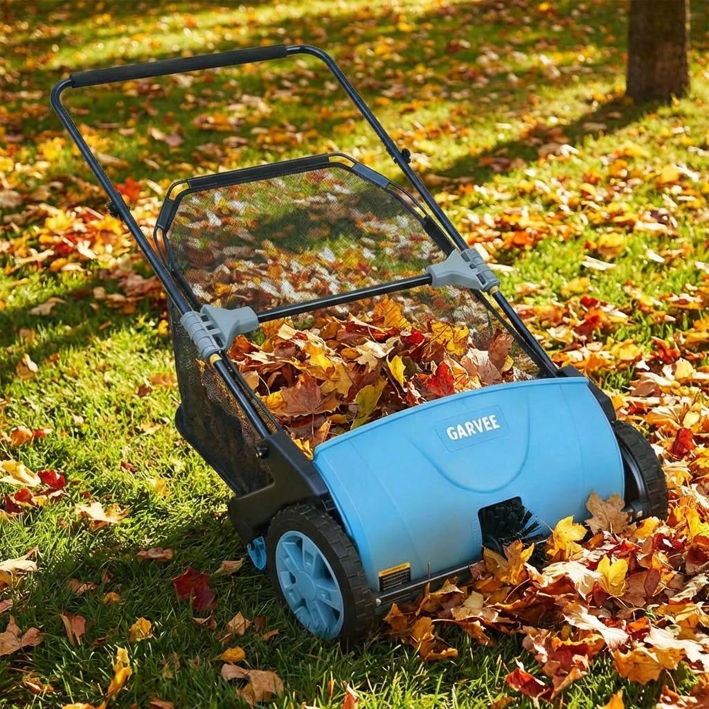 DEXSO 21 Inch Manual Push Lawn Sweeper Yard Leaf Debris Collector 3.5 ...