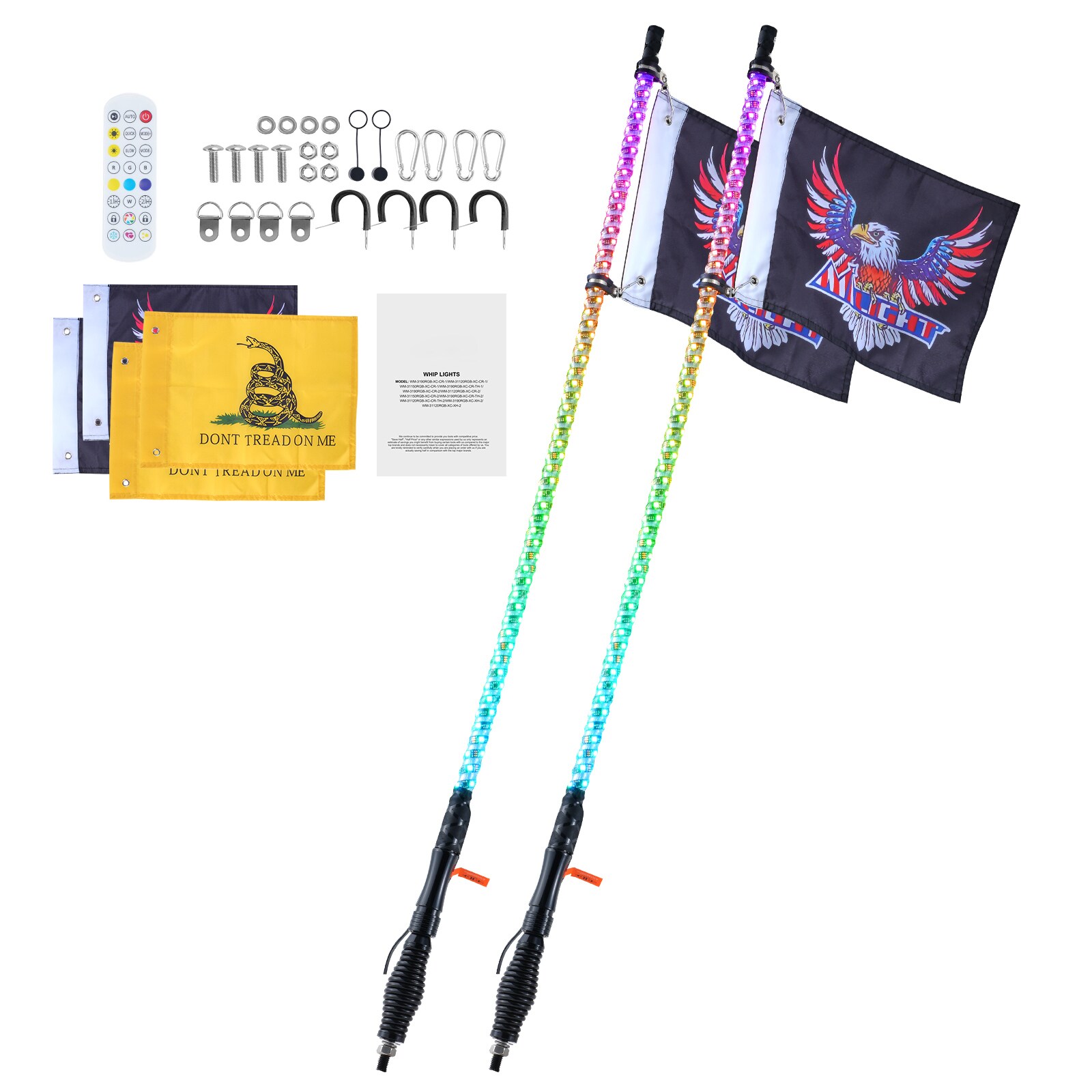 VEVOR 2 PCS 4 FT Whip Light with Spring Base Led Whip Light with APP ...