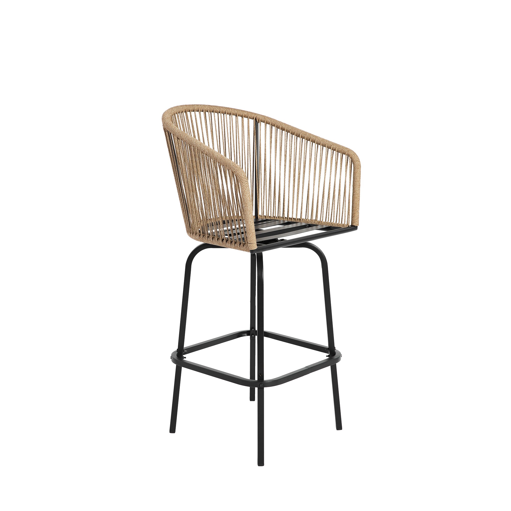 Bybafun Set of 2 Woven Black Steel Frame Spring motion Bar Stool Chair ...