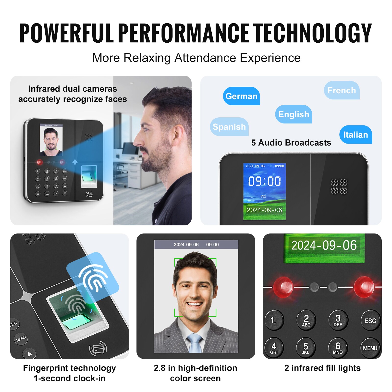 VEVOR Time Clocks for Employees Small Business with Face Fingerprint ...