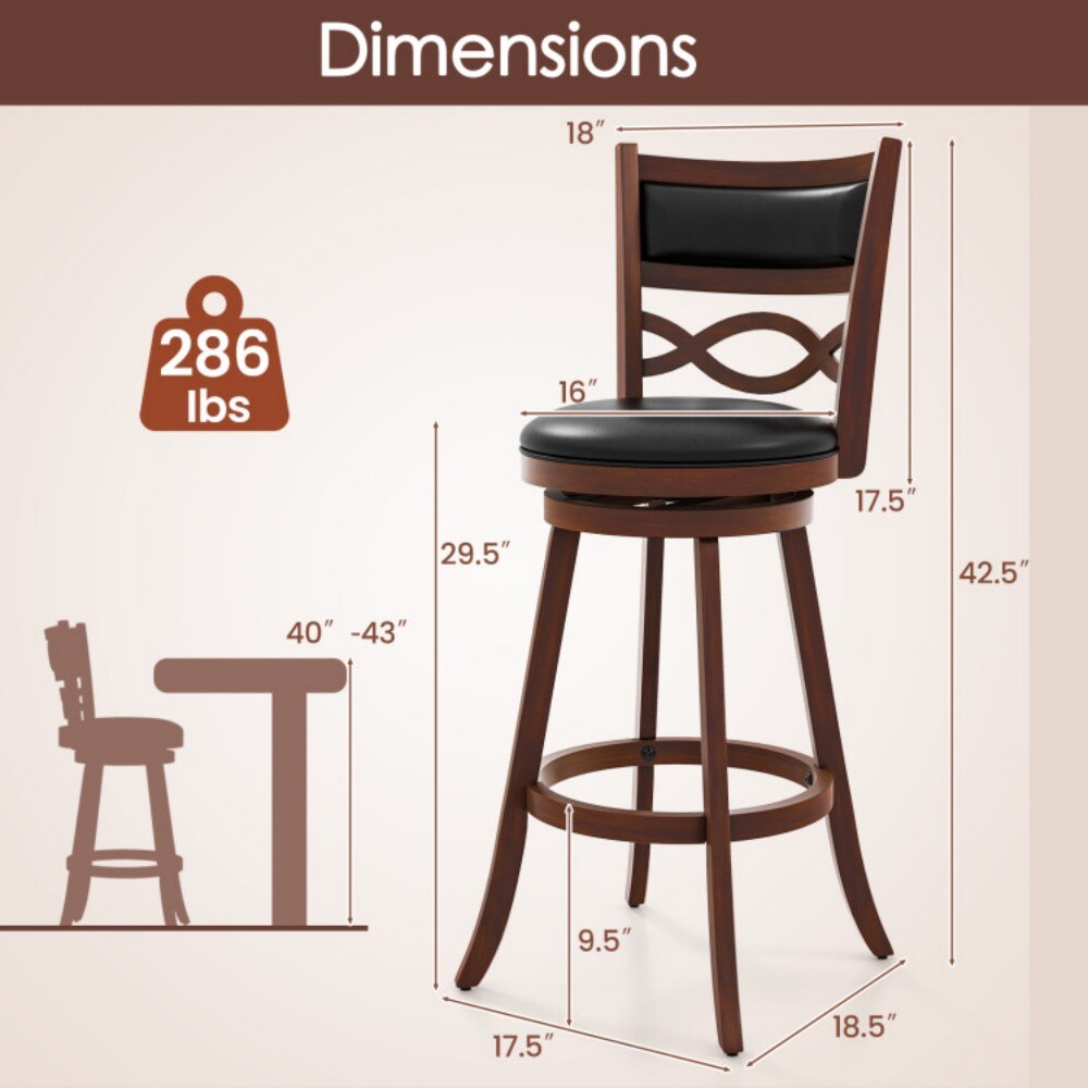 Fenbeli Set of 2 360 Degree Swivel Bar Stools with PU Leather ...
