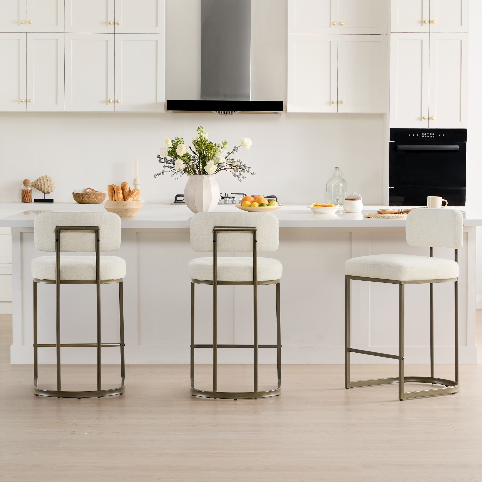 Circle 55 Linen 26.18-in H Counter height Upholstered Metal Bar Stool 3 ...