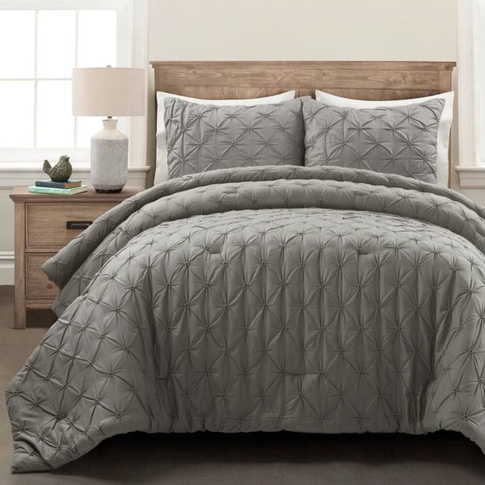 Slickblue 3-Piece Gray- King- Full/ Queen- Cotton Pleated Comforter Set ...