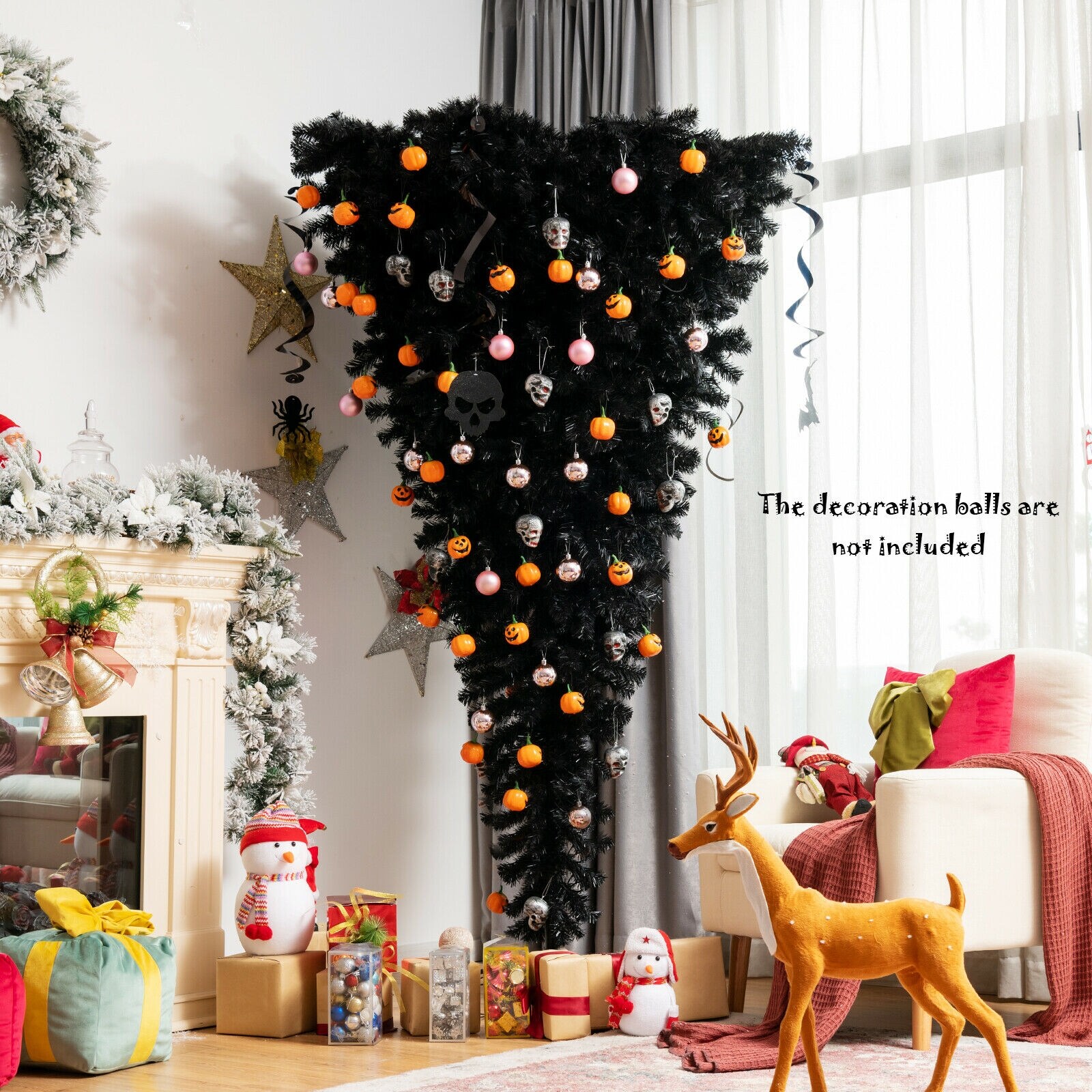 Slickblue 6 Ft PVC Black Upside Down Artificial Christmas Tree with 270 ...
