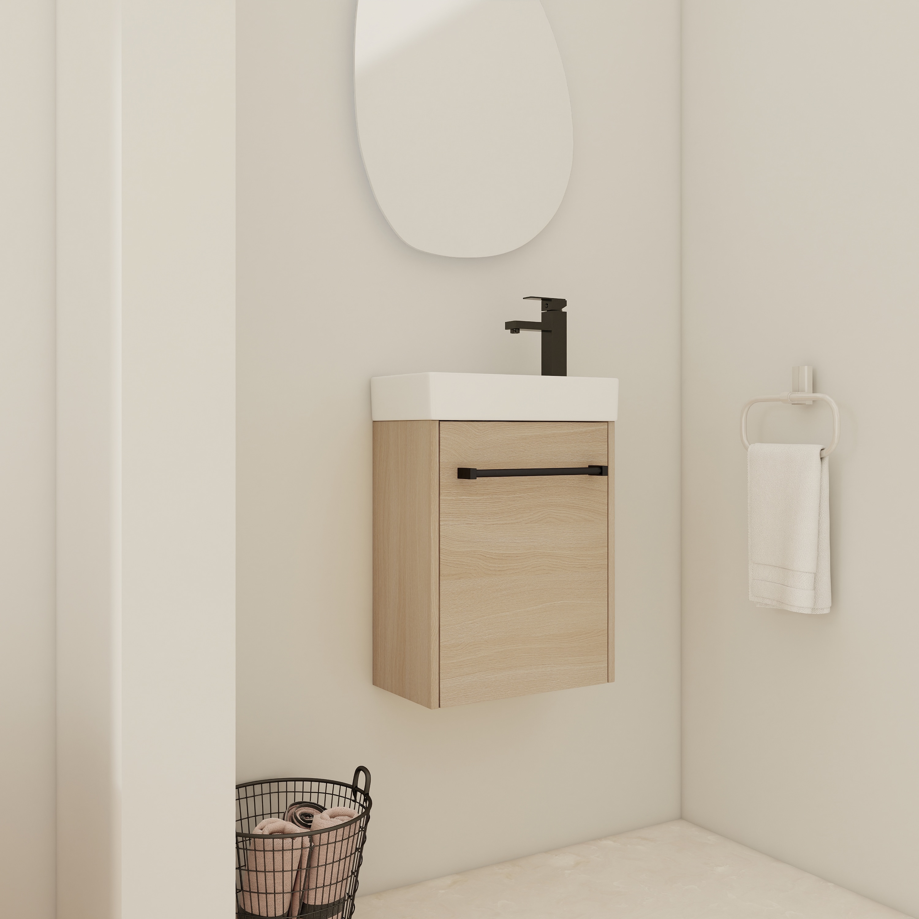 LUXEYARD 16 inch Floating Wall Mounted Bathroom Vanity with Ceramic ...