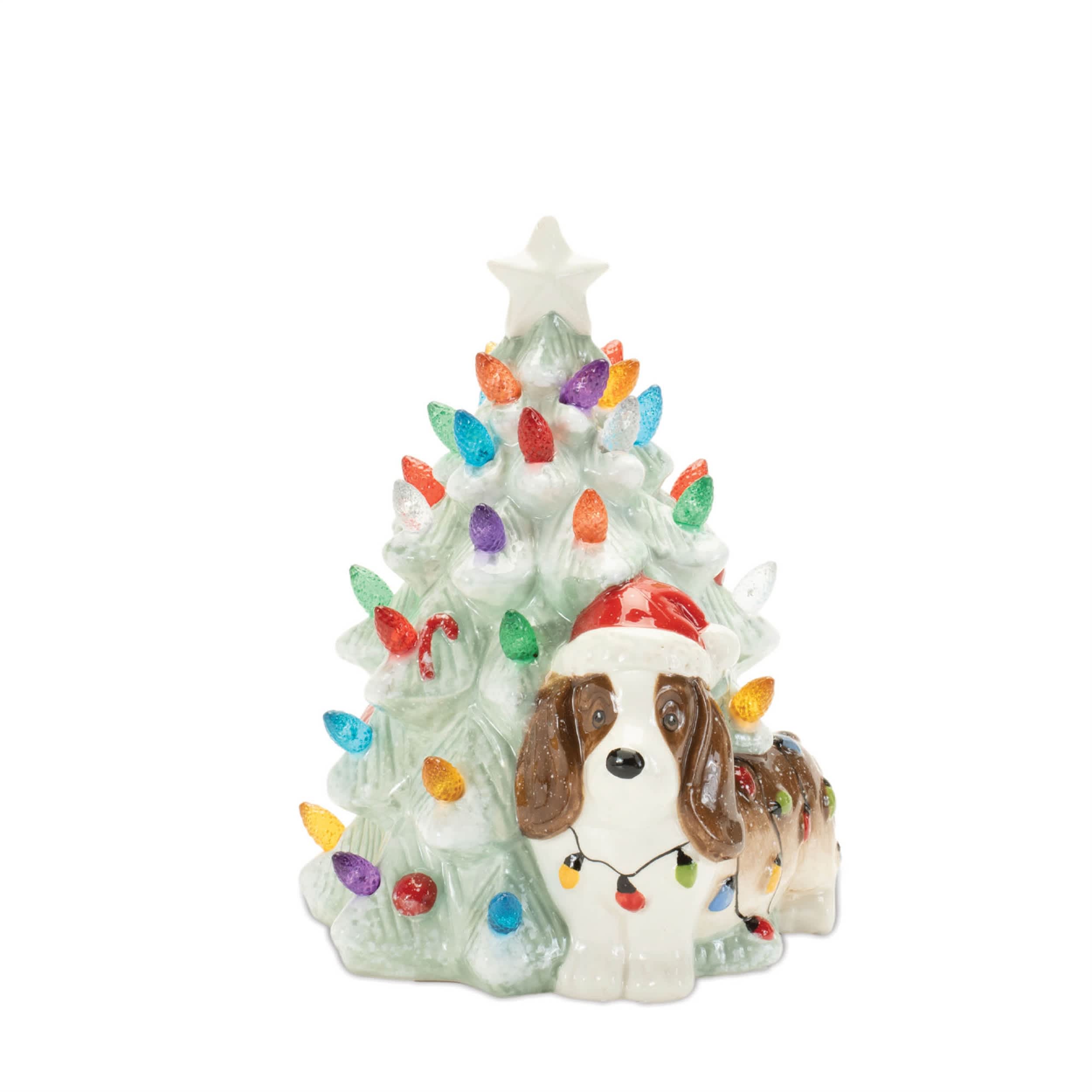 Melrose International Ceramic Christmas Tree with Dog (Set of 2) in the ...