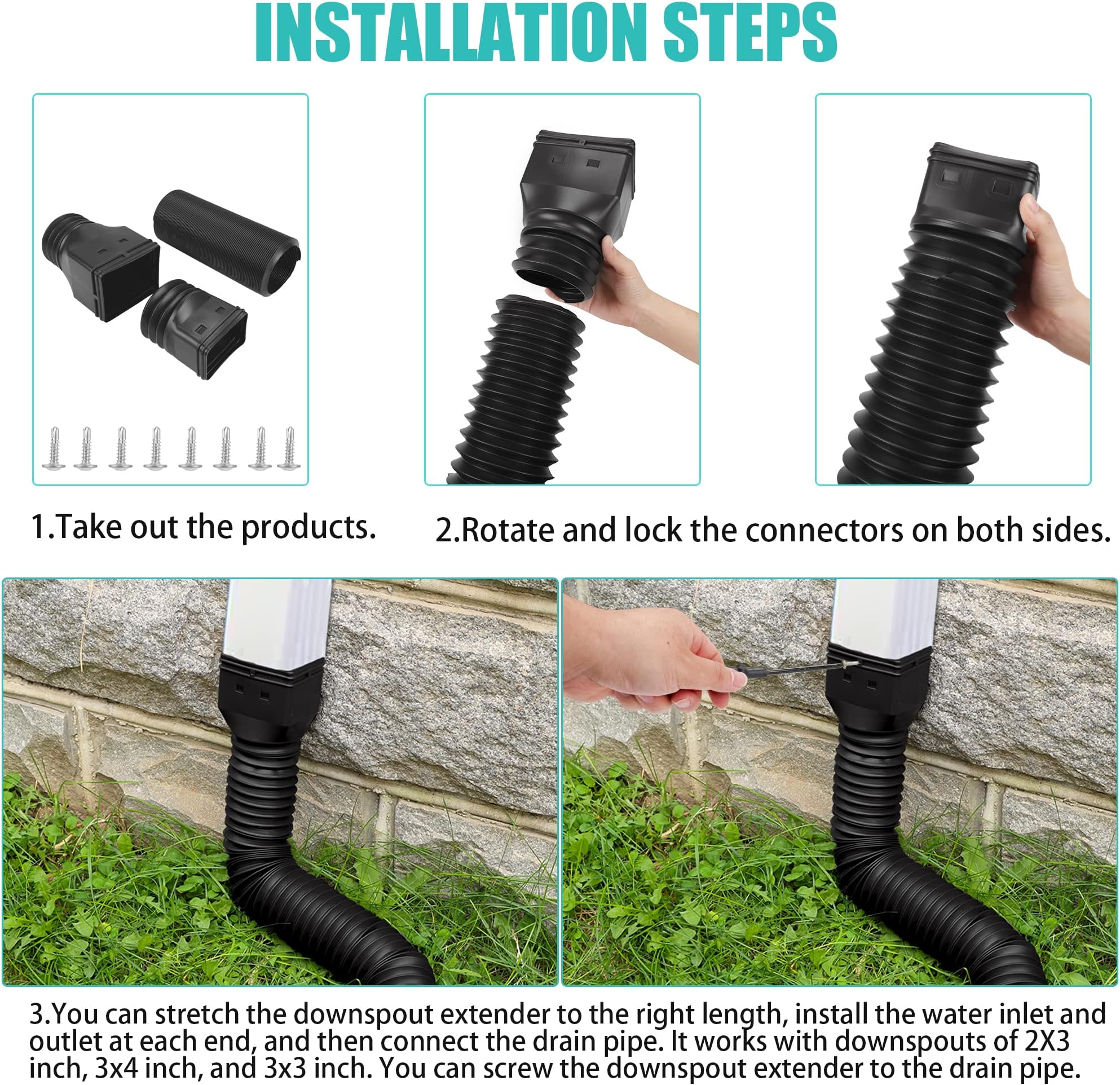 Misopily 3 Pack Flexible Rain Gutter Downspout Extensions Extends 21 to ...