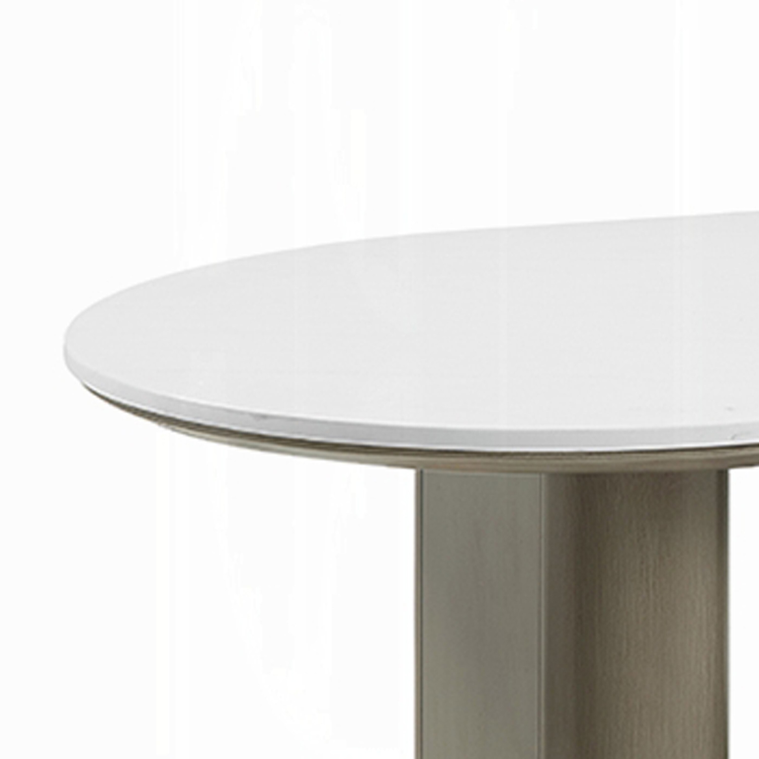 Benzara Jeh Coffee Table 55 Inch White Oval Top Dual Pedestal Base Oak ...