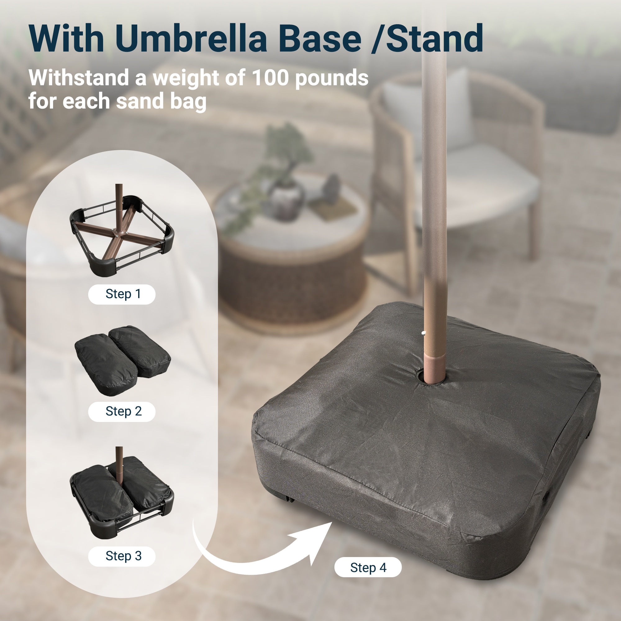 XIZZI 15-ft Iron Blue No-tilt Market Patio Umbrella with Base in the ...
