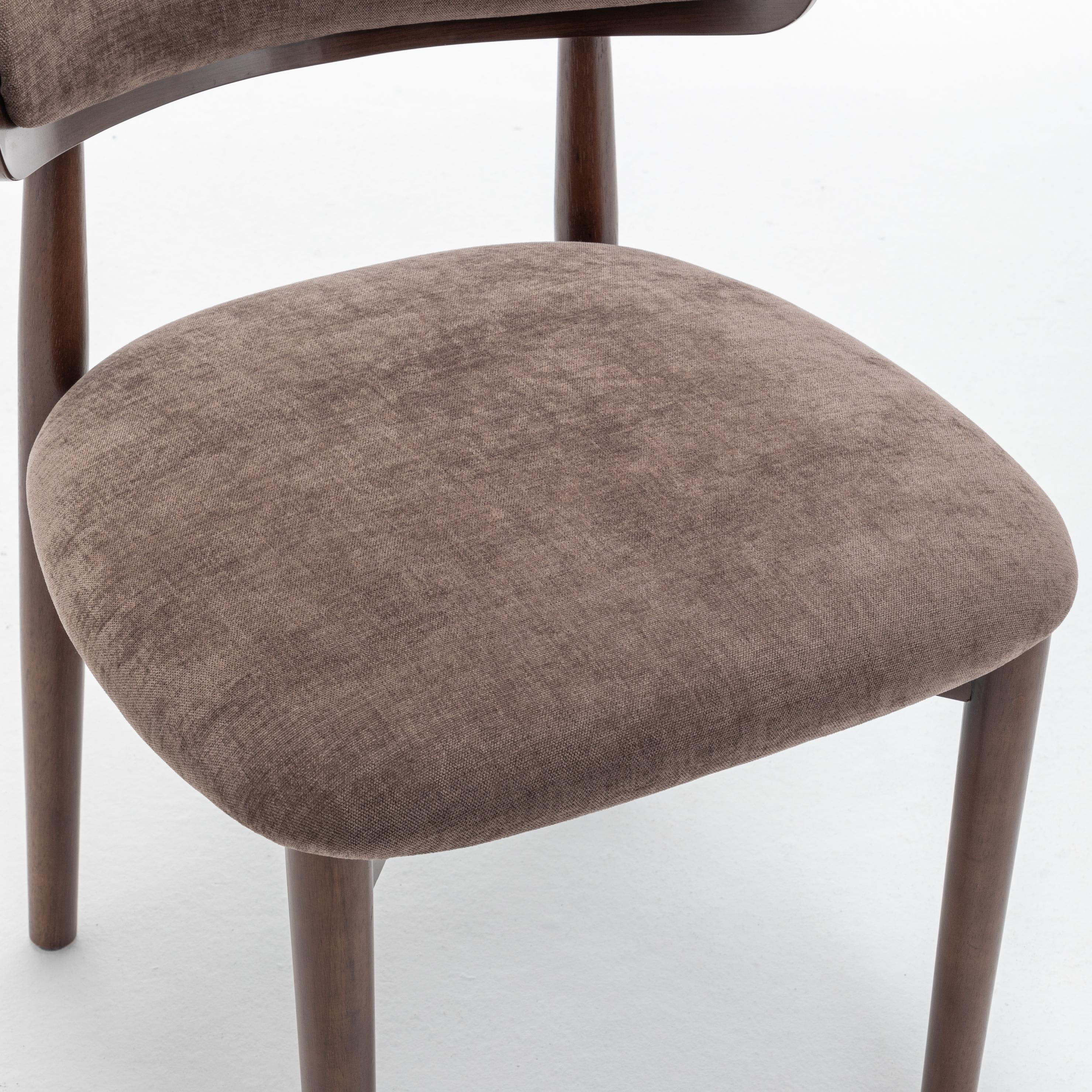 SEYNAR Set of 6 Mid-Century Modern Chenille Dining Chairs with Solid ...