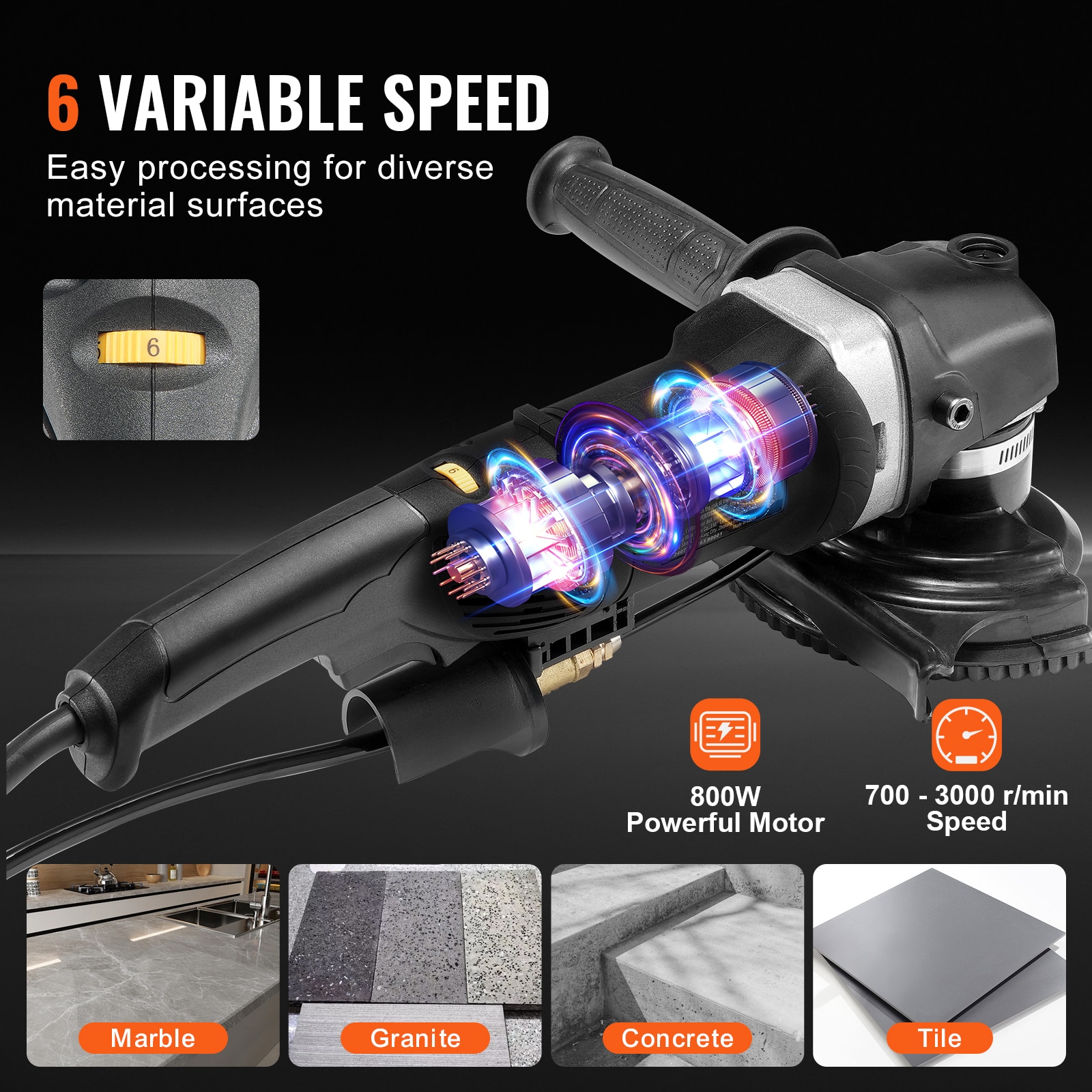 SVOPES 800W Wet Polisher 4inch Concrete Grinder. 6 Variable Speeds. 7 ...