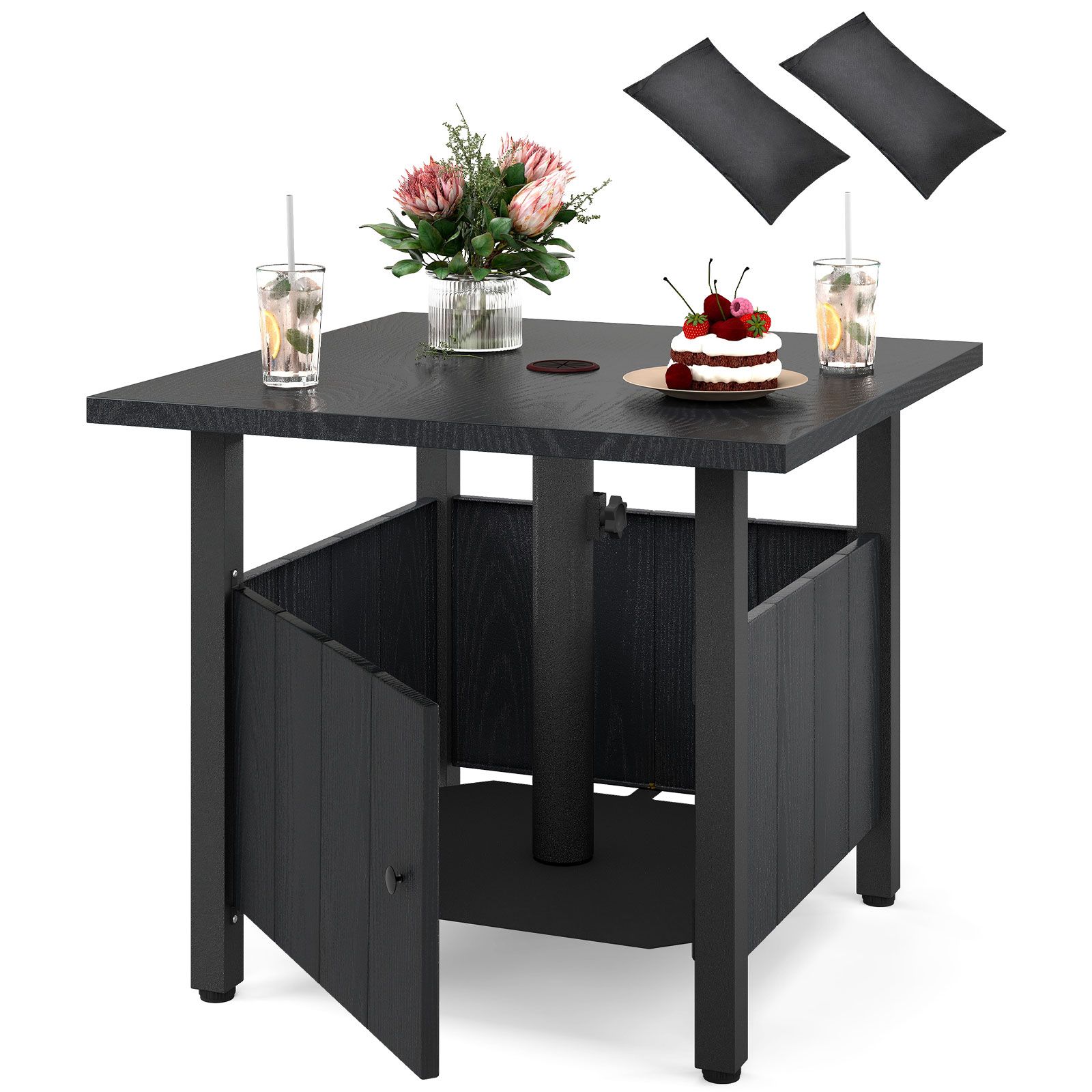 Slickblue Square Outdoor Side Patio Table 22 inch W x 22 inch L Black ...