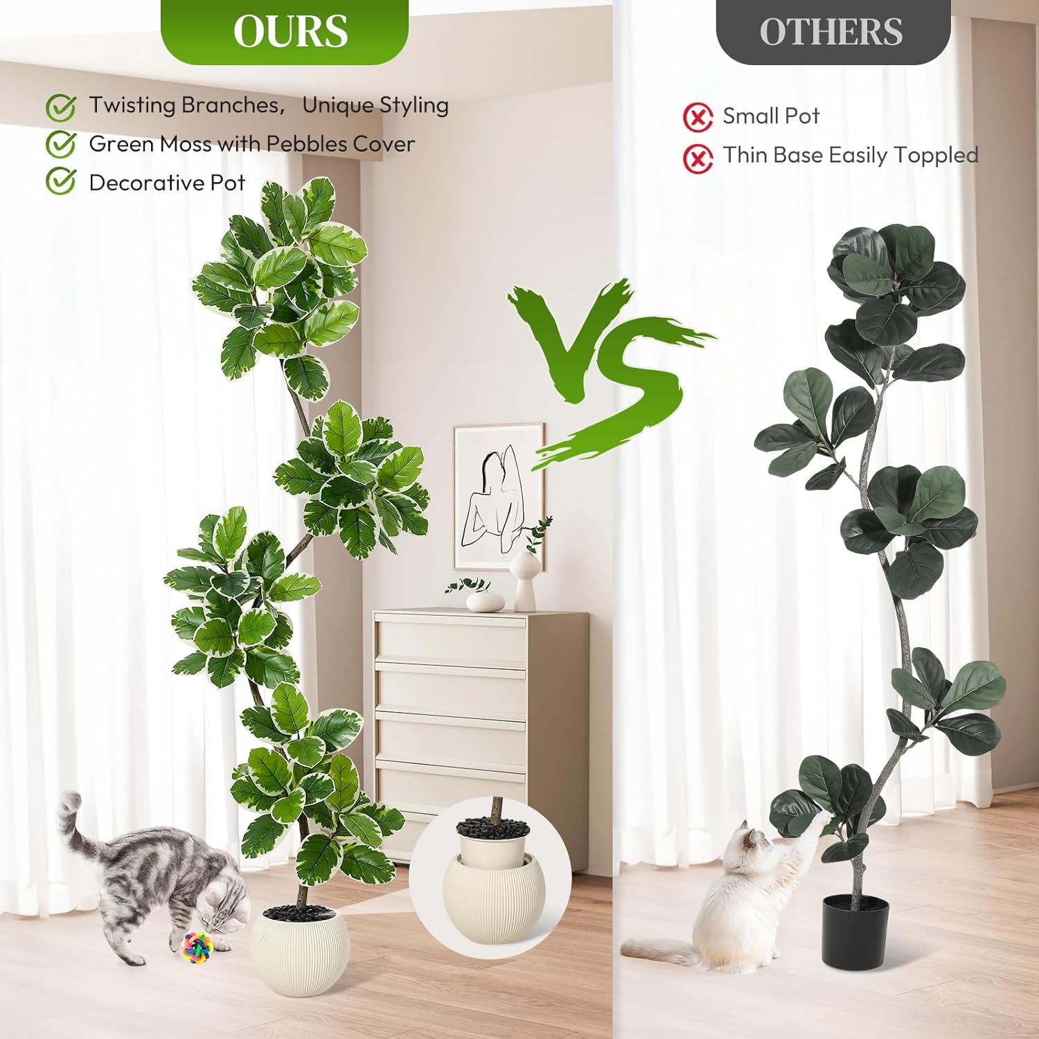 Der Rose Artificial Fiddle Fig Tree with White Pot for Indoor and ...