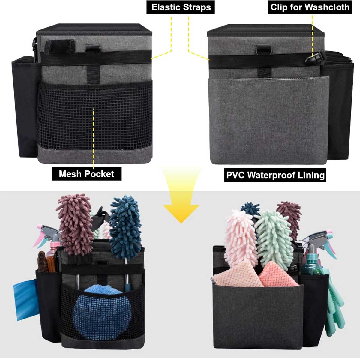 Aoibox Wearable Large Cleaning Caddy Bag for Housekeeper Clean Supply ...