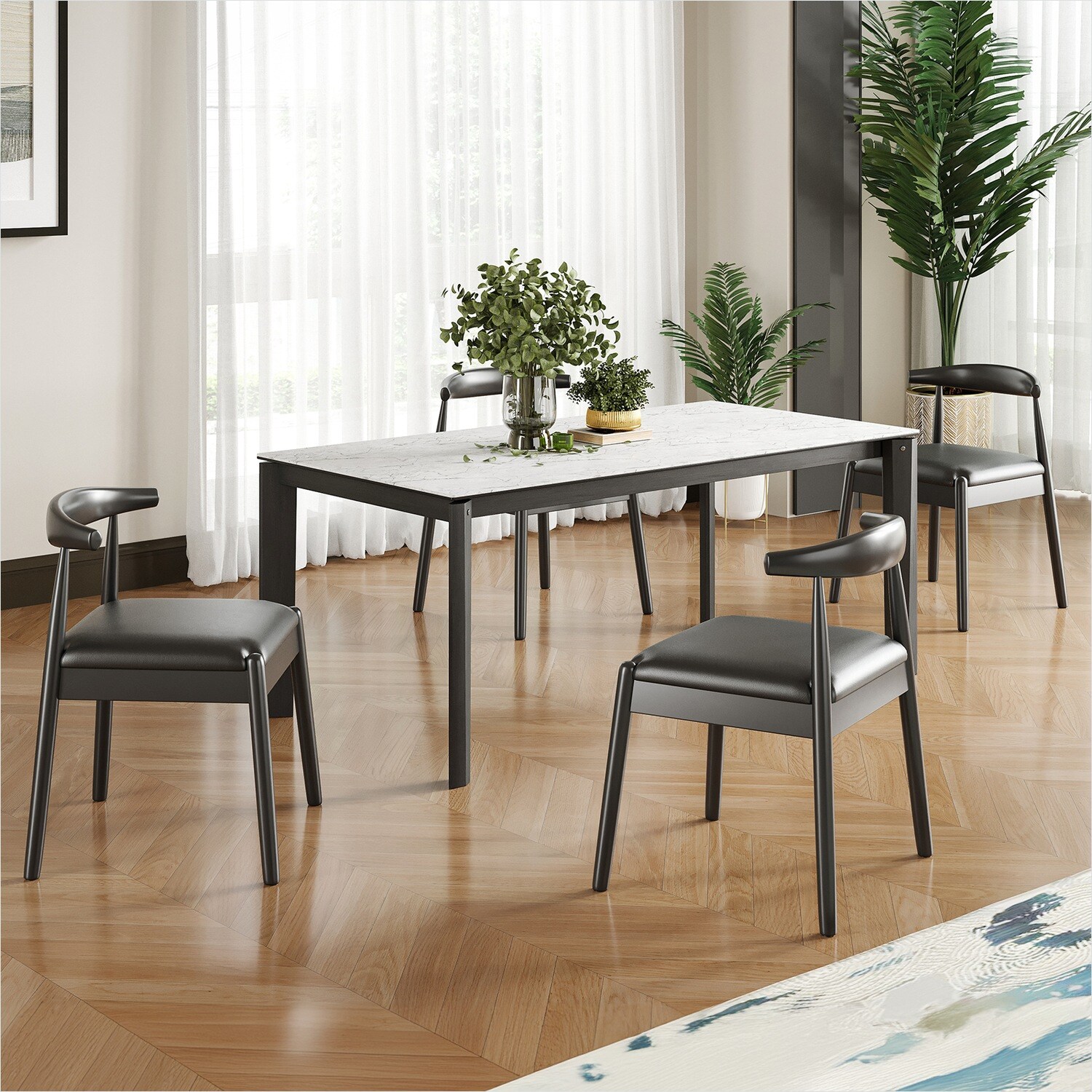 Watnature Set of 2 Dining Chairs Mid-Century Modern Solid Oak Frame ...