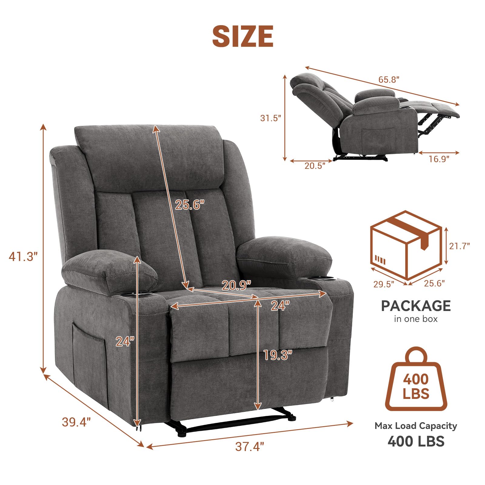GarveeLife 37-in Wide Overstuffed Manual Rocking Recliner Chair with ...