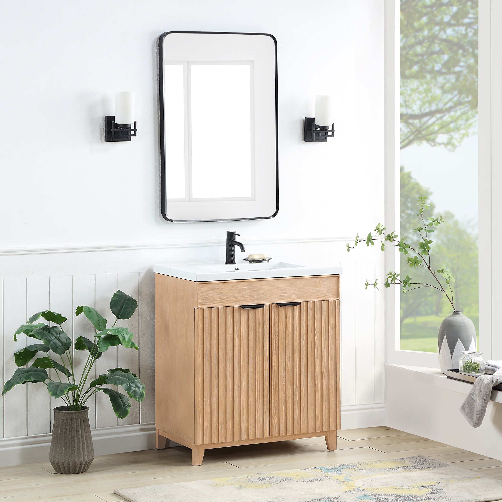 Vinnova Palos 30-in Fir Wood Brown Single Sink Bathroom Vanity with ...