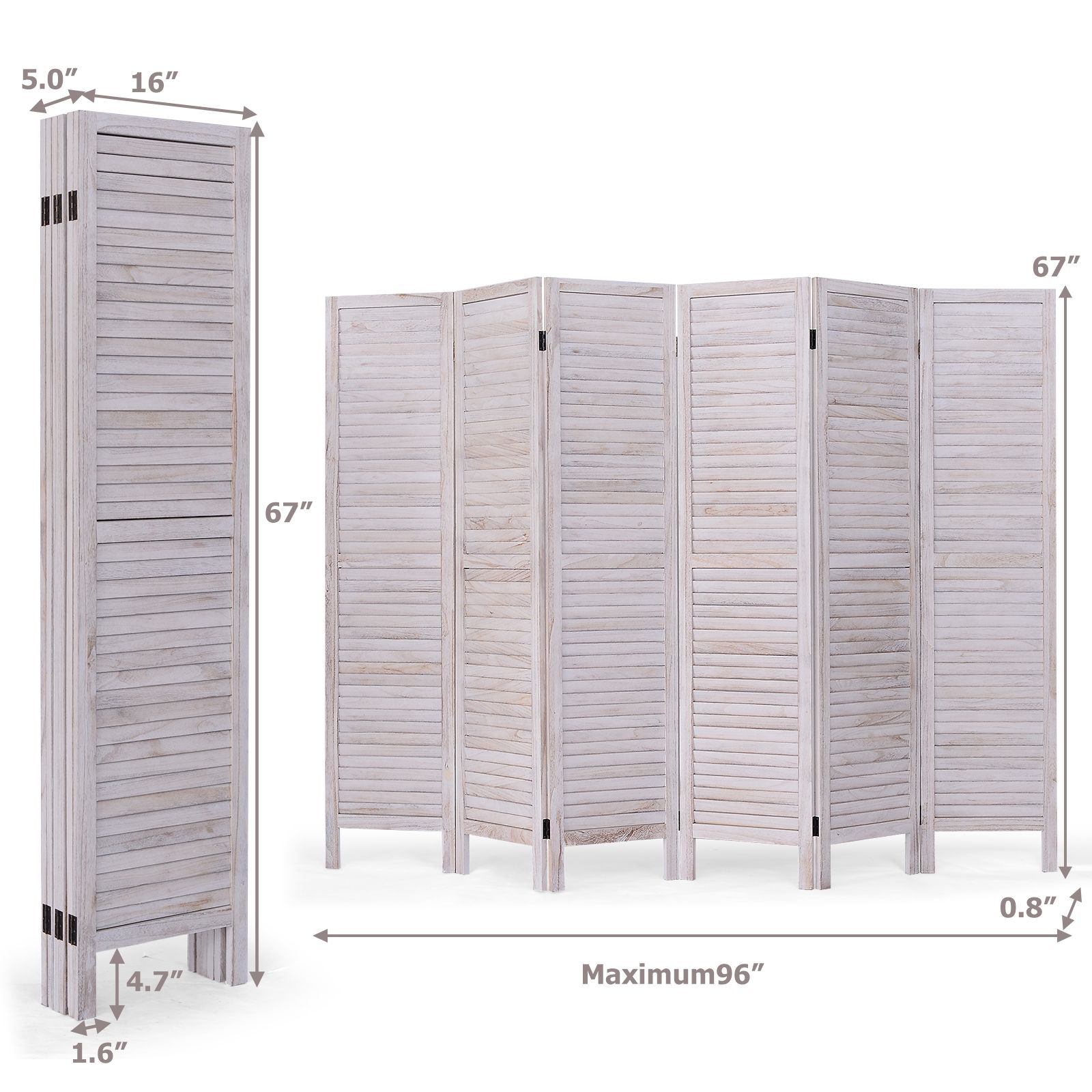 Slickblue 6-Panel White Paulownia Folding Double-Sided Louver Style ...