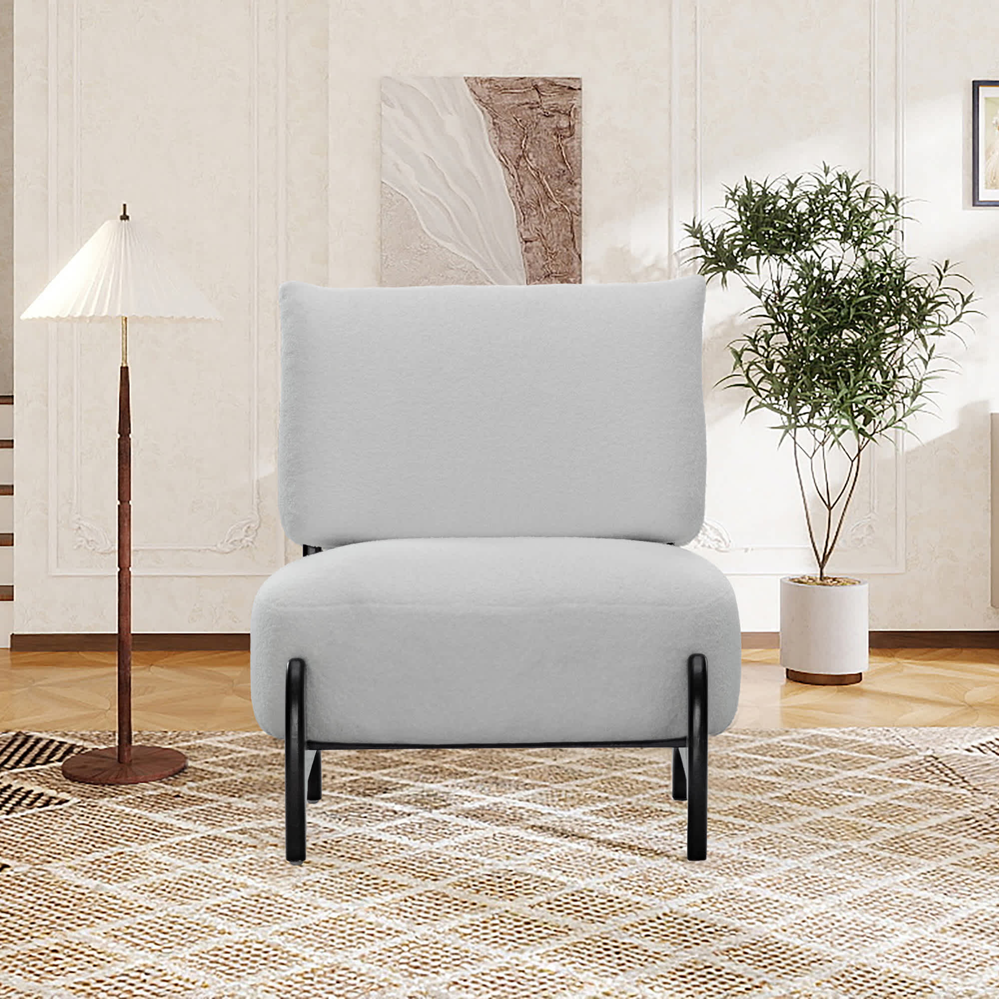 Vynxaria White Teddy Fleece Modern Simple Design Soft Seat Backrest ...