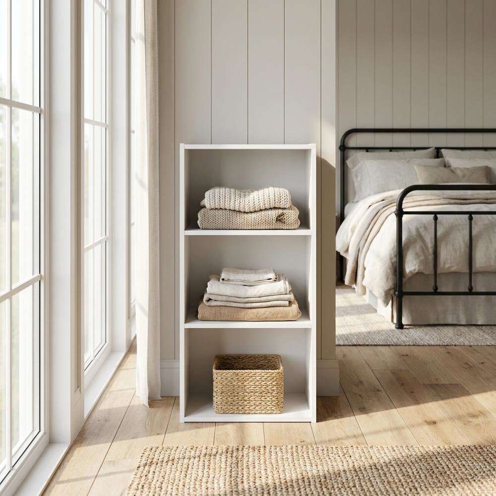FurniFact Wood 3-Tier Open Shelf Closet Clothing Storage Organizer in ...