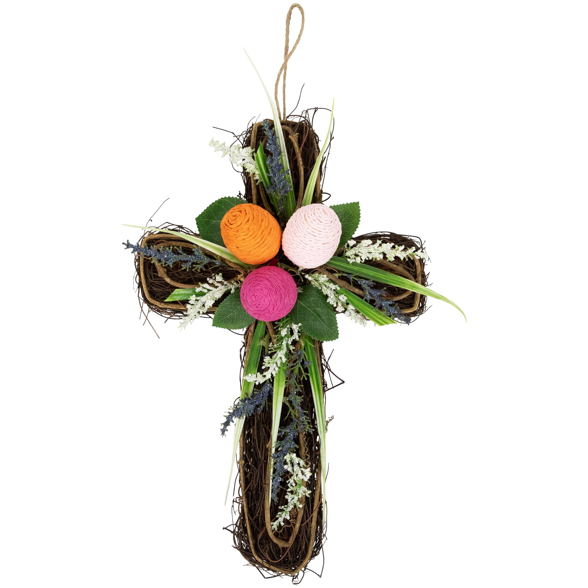 Northlight Twig Cross Wall Decoration with Easter Eggs - 13.25 inch in ...