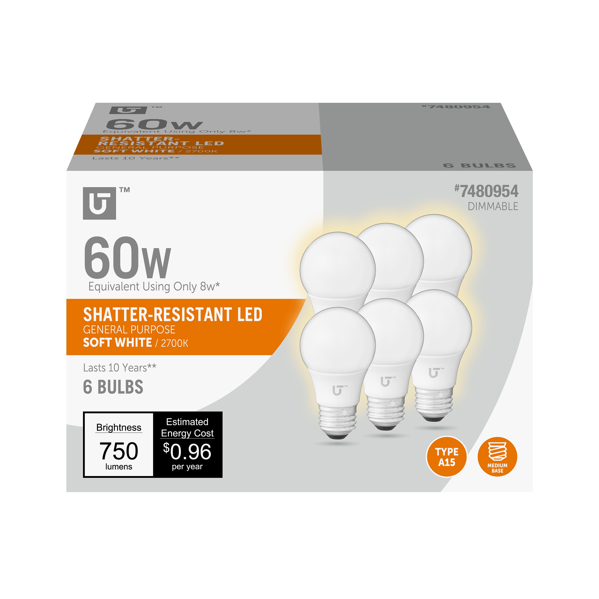 Utilitech Led light bulb 60 -Watt EQ A15 Soft white Medium screw base ...