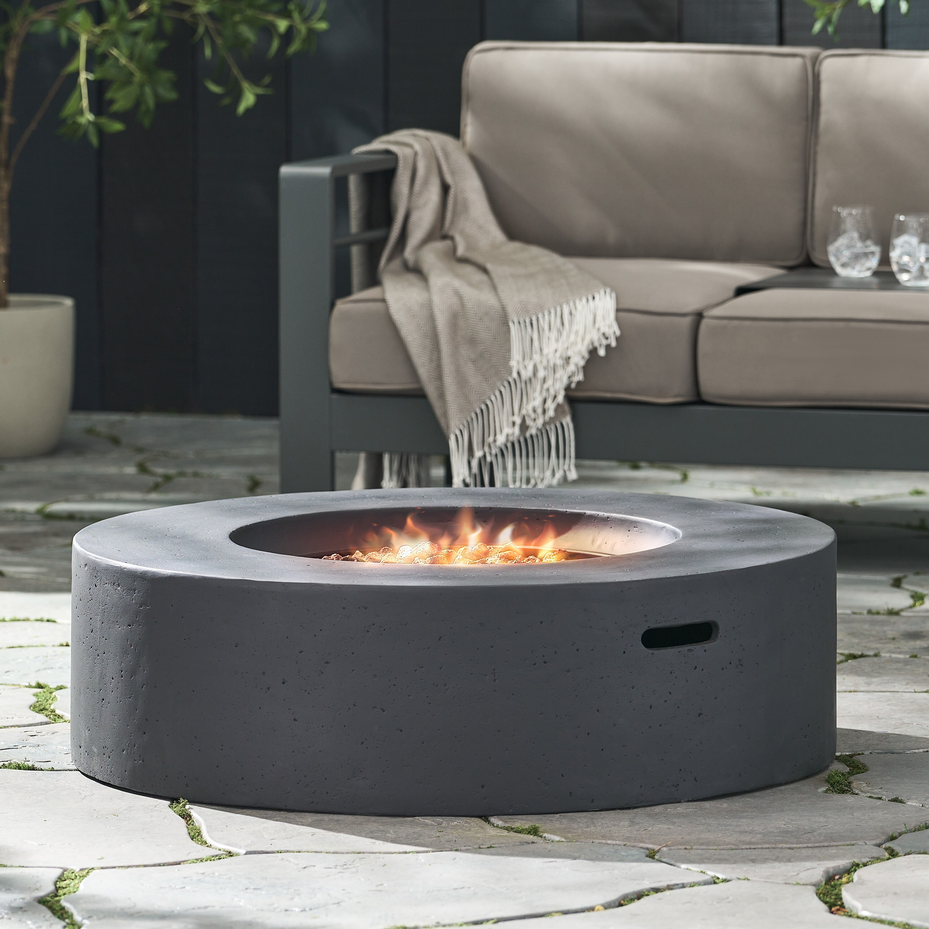 LOVMOR Lightweight Concrete Outdoor Circular Fire Pit Dark Gray 50000 ...
