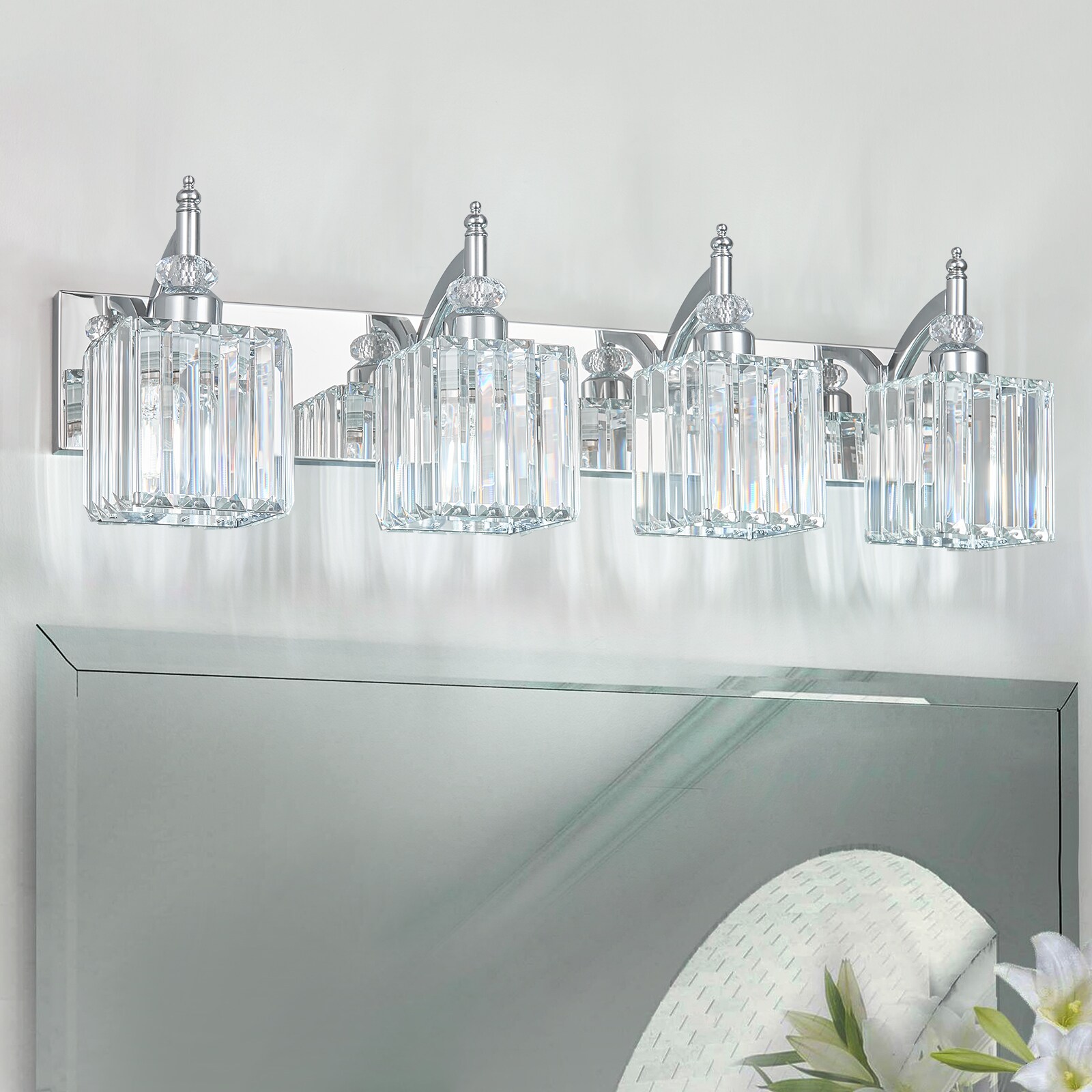 ZHLLMQ Modern 4 Light 28.34 in Chrome Fluted Crystal Glass Bathroom ...
