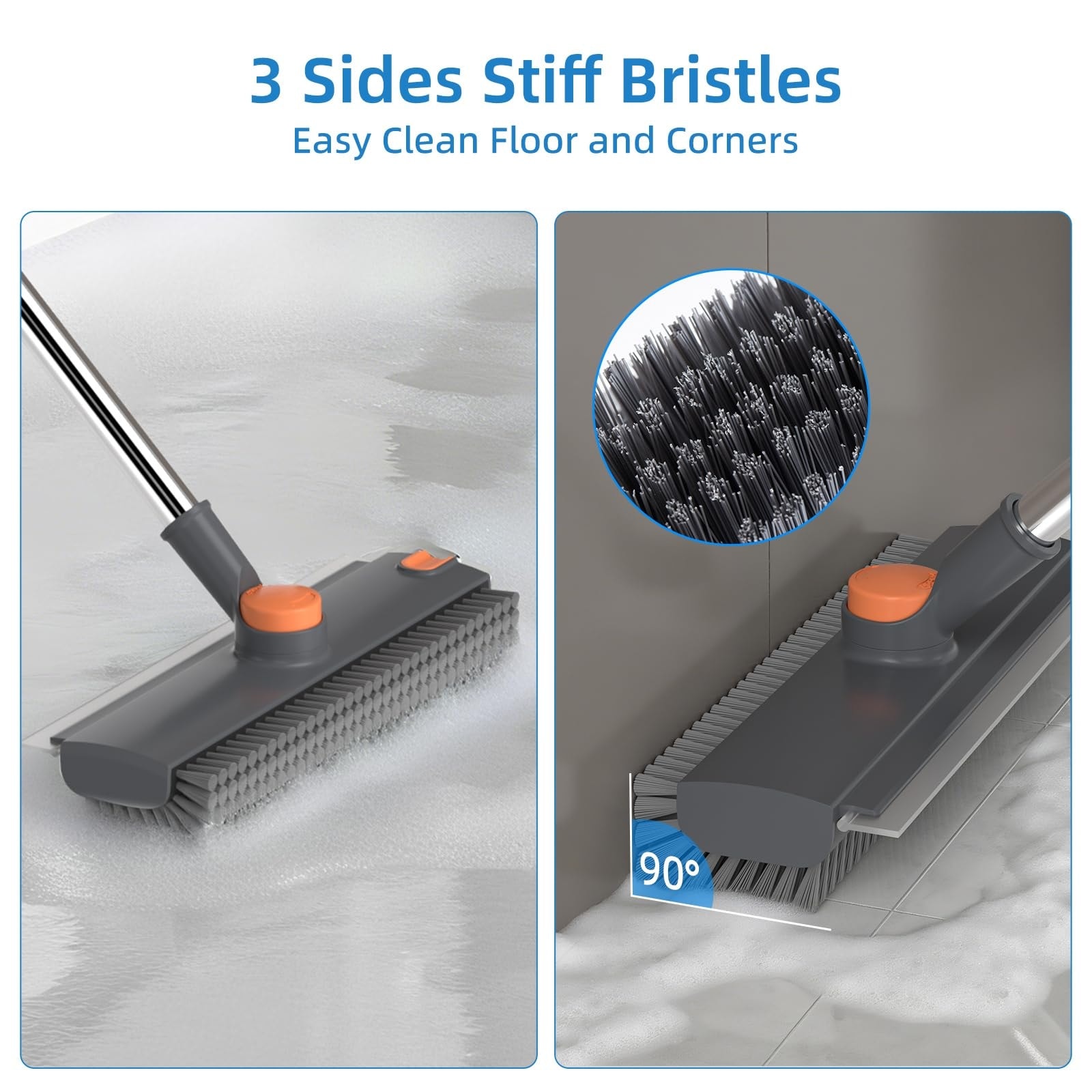 Anqtovp 3 in 1 Floor Scrub Brush with Long Adjustable Handle 16 to 52 ...