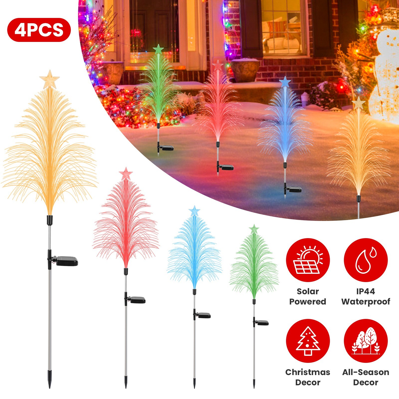 Upsimples 4 Pack Solar Christmas Tree Lights 7 Color Gradient IP44 ...